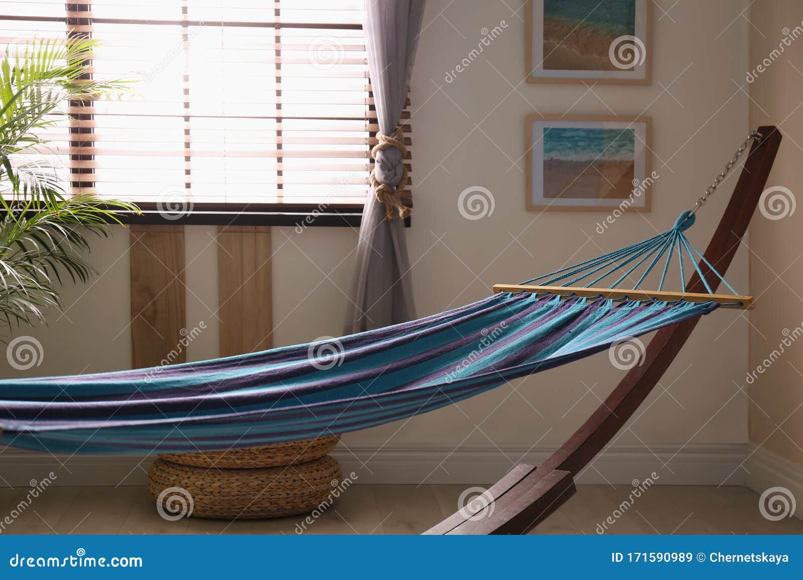 Comfortable Blue Hammock in Room. Interior Design Stock Image - Image ...