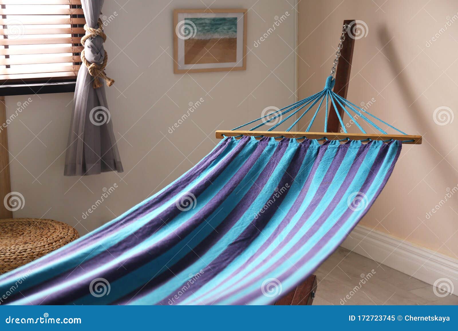 Comfortable Blue Hammock in Room. Interior Design Stock Image - Image ...