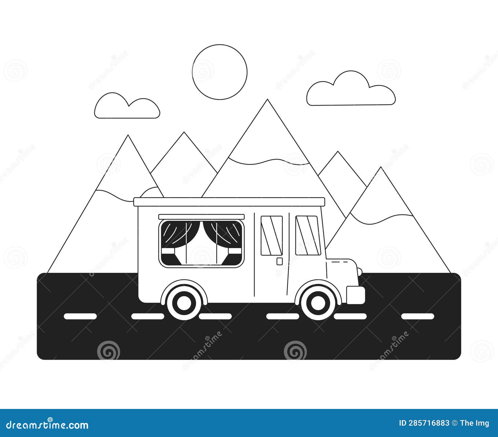Comfortable Bus Riding To the Mountains Monochrome Flat Vector Object ...