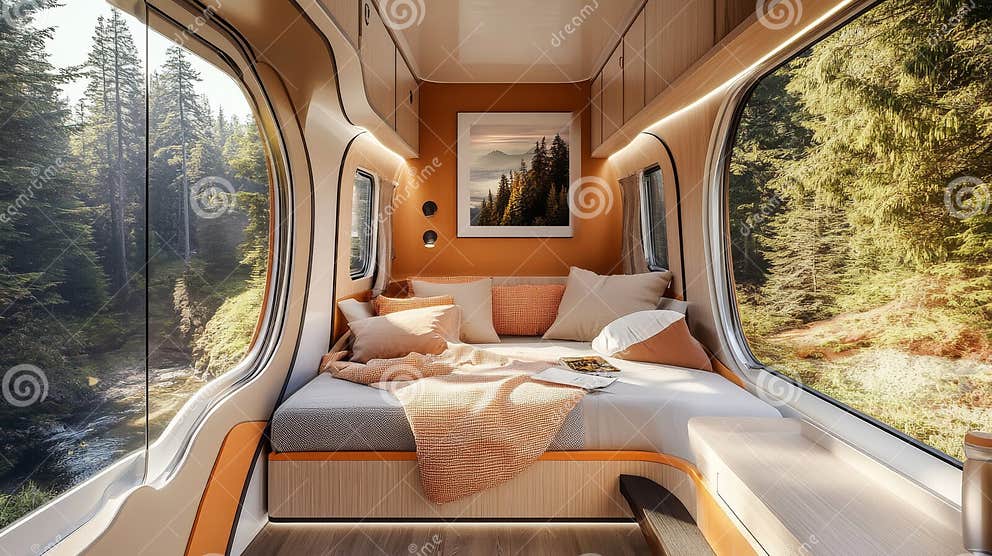 Comfortable Camper Interior Featuring Soft Textures and Cozy Accents ...