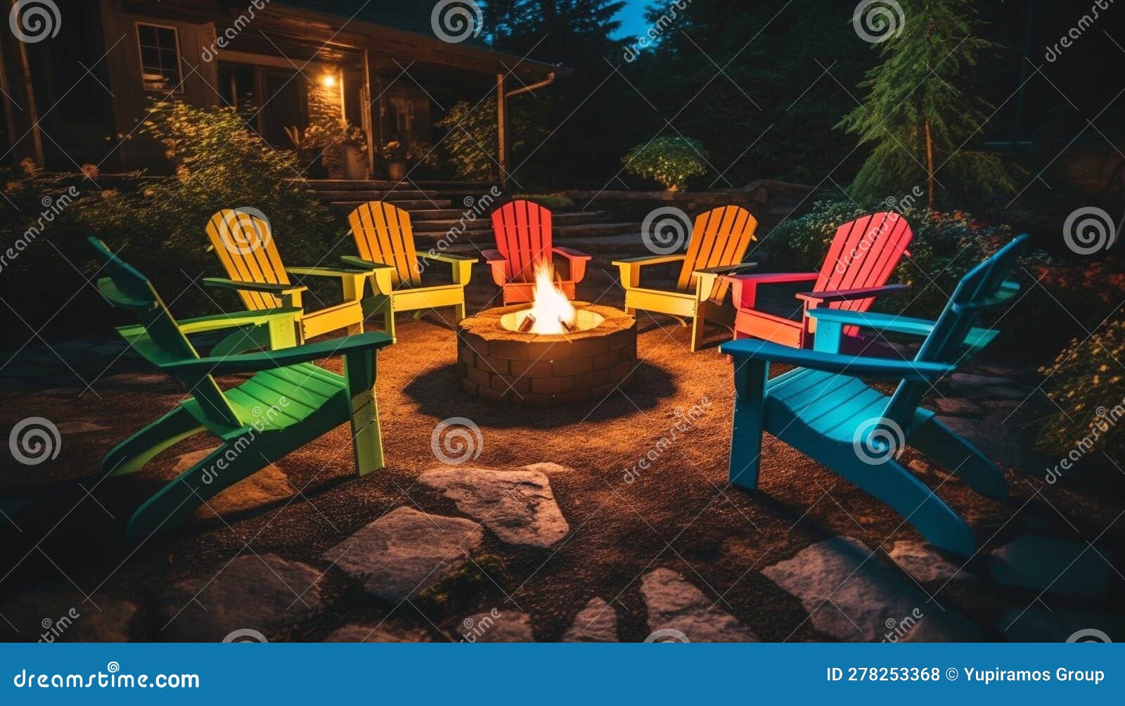 Comfortable Chair by Campfire in Tranquil Forest Generated by AI Stock ...