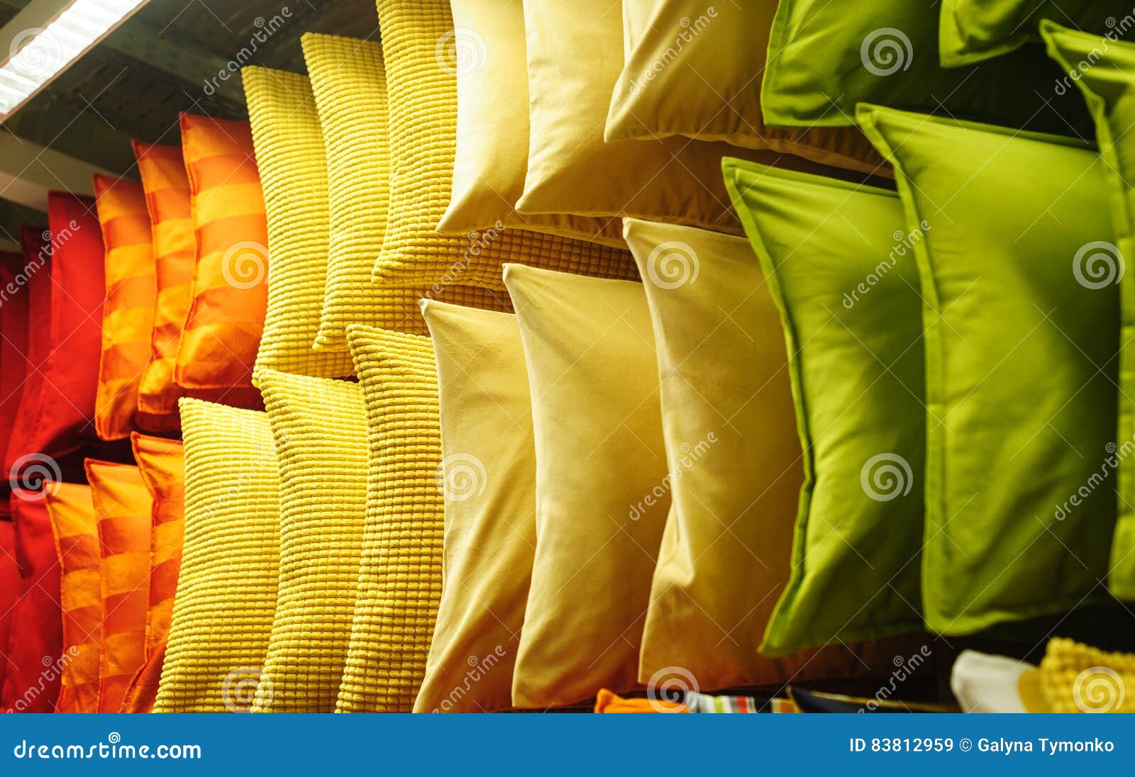 Comfortable Colorful Fabric Cushions on Modern Store Shelves Stock ...