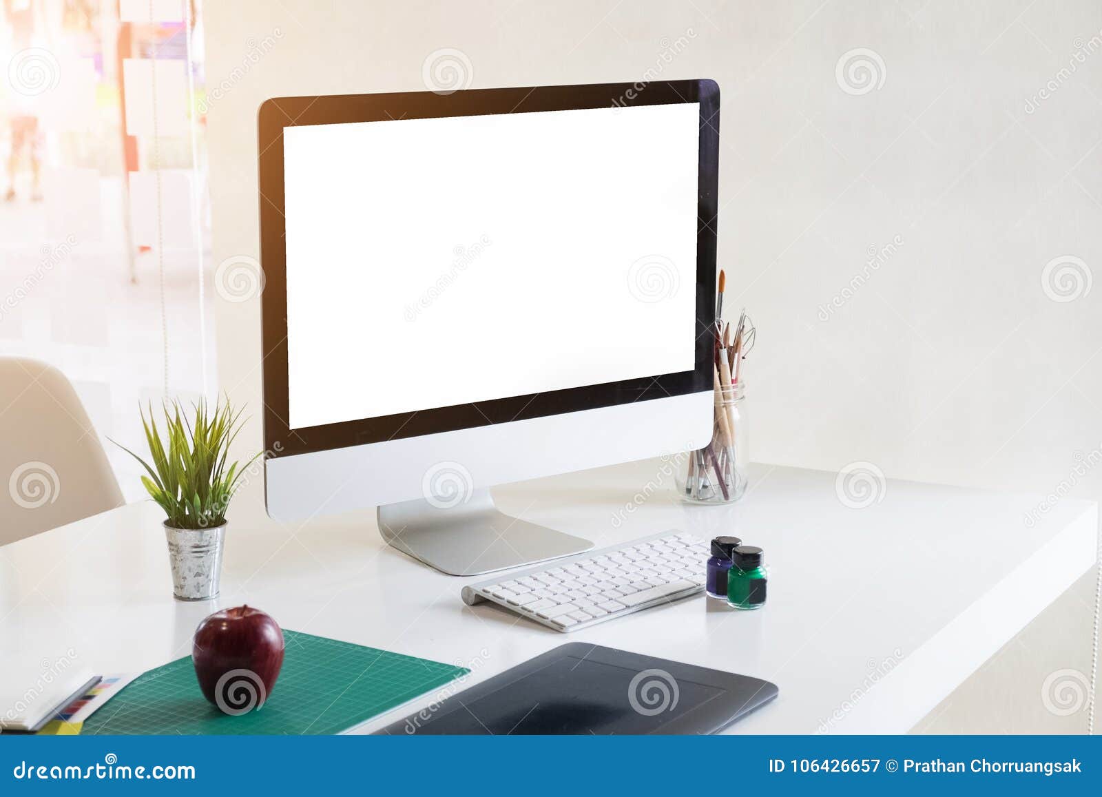 Comfortable Computer Pc on Creative Workplace. Stock Image - Image of ...