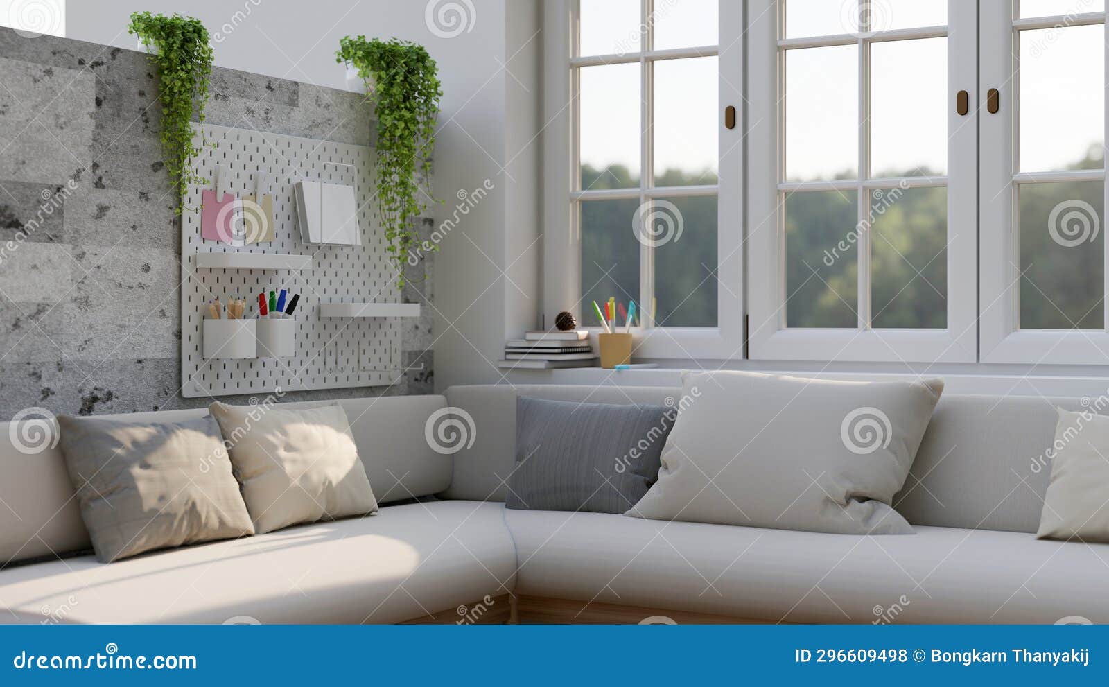 A Comfortable Corner Couch Against the Wall and Window in a Modern ...