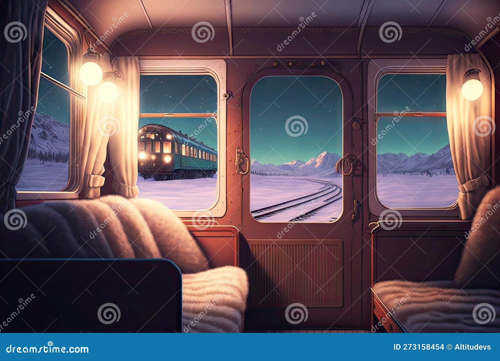Comfortable Coupe in Polar Express Train with Large Window and Soft ...