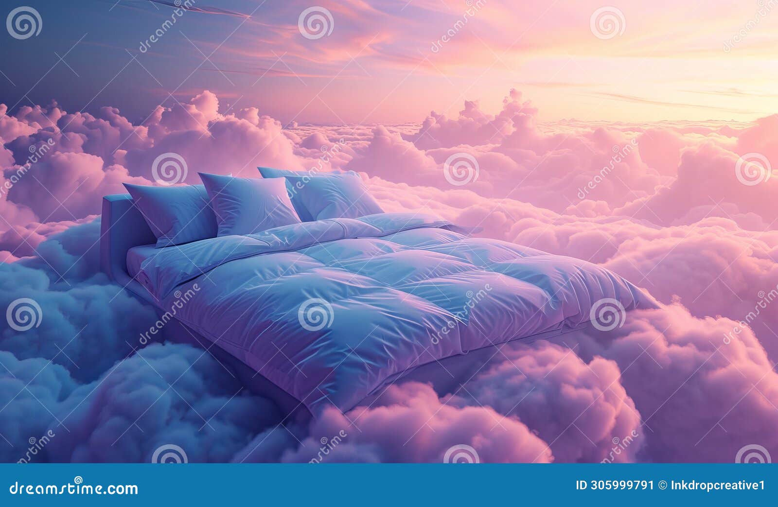 A Comfortable Cozy Bed Surrounded by Fluffy Clouds. Perfect Relaxing ...