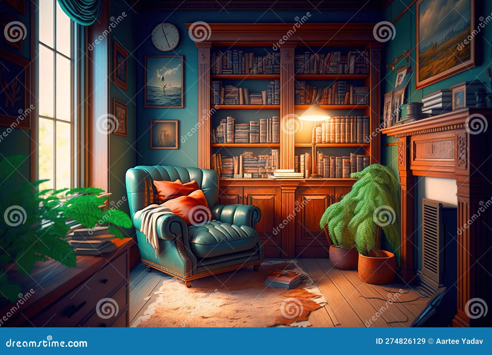 A Comfortable and Cozy Den with a Large Bookshelf and a Comfortable ...