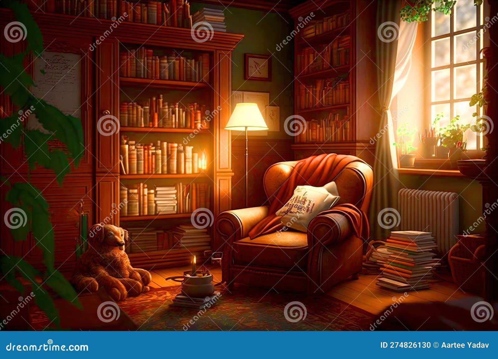 A Comfortable and Cozy Den with a Large Bookshelf and a Comfortable ...