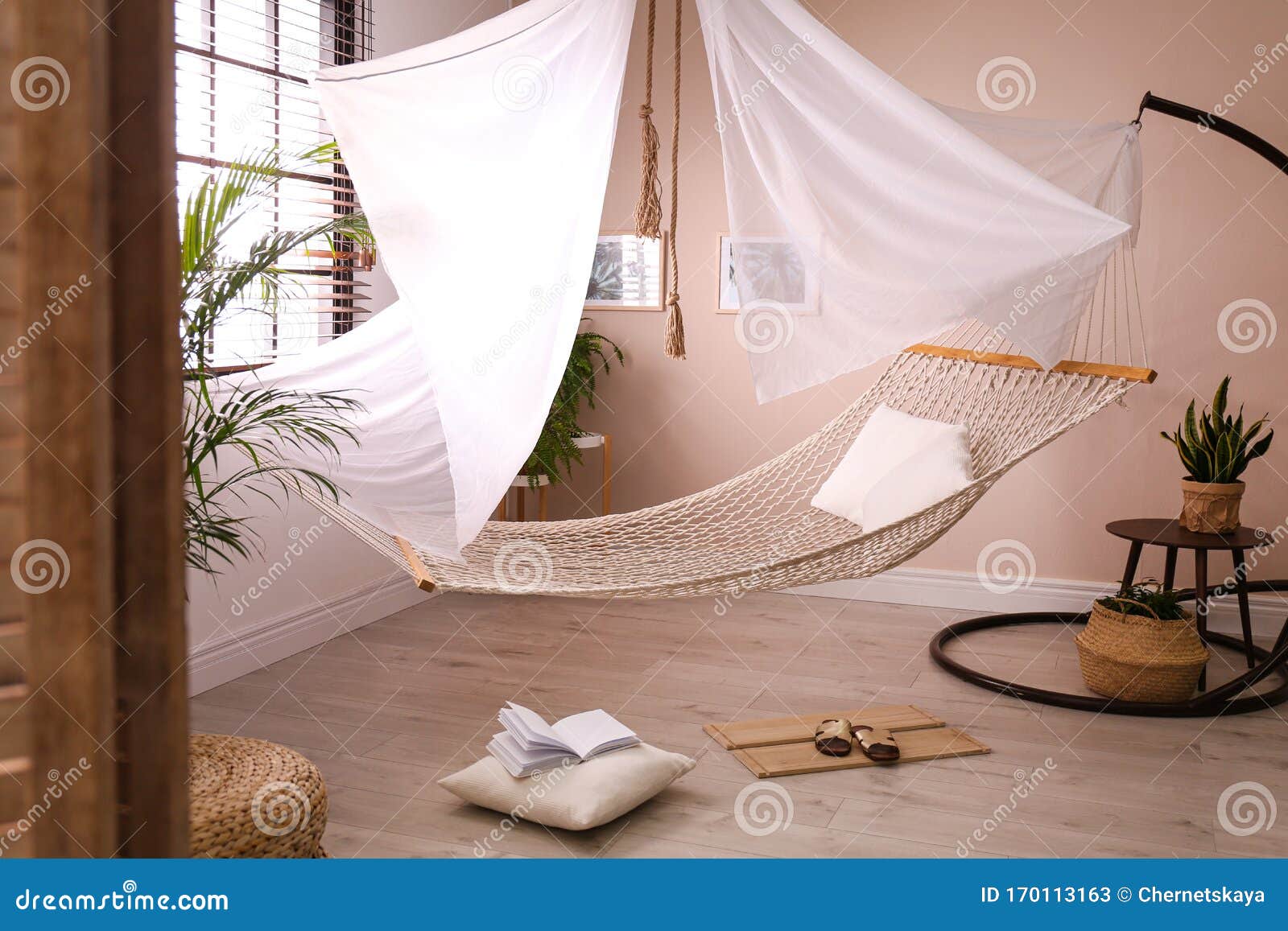 Comfortable Hammock in Room. Interior Design Stock Image - Image of ...