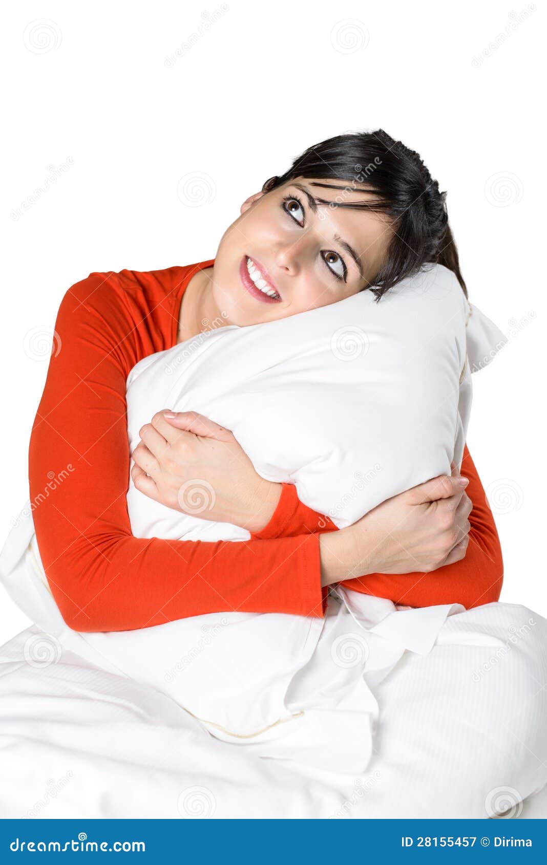 Comfortable Happy Woman in Bed Isolated Stock Image - Image of cheerful ...