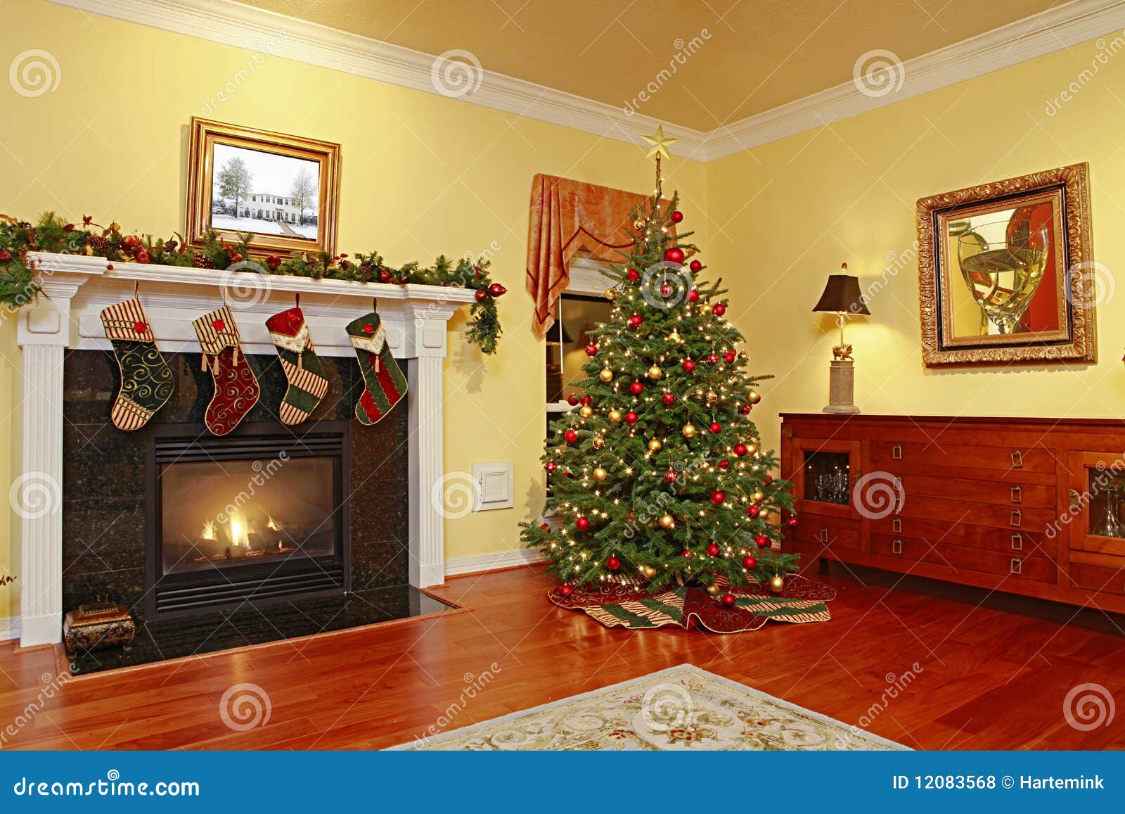 Comfortable Home with Christmas Tree Stock Photo - Image of interior ...