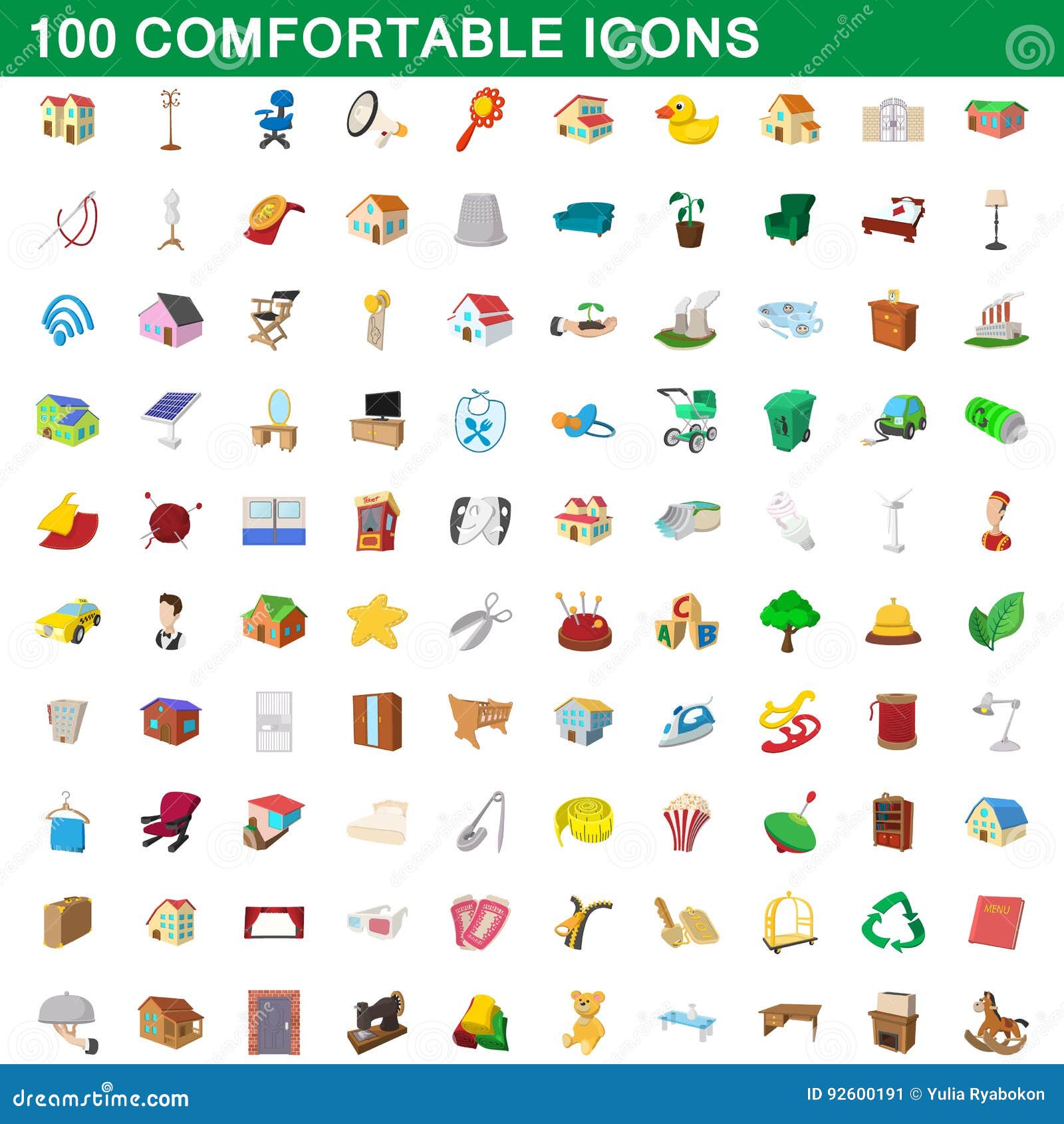 100 Comfortable Icons Set, Cartoon Style Stock Vector - Illustration of ...