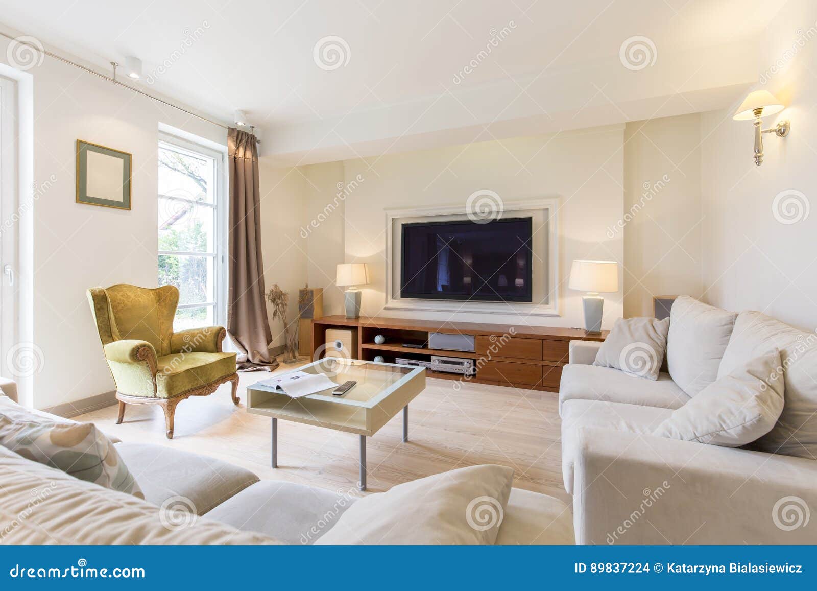 Comfortable Living Room with TV Stock Photo - Image of built, furniture ...