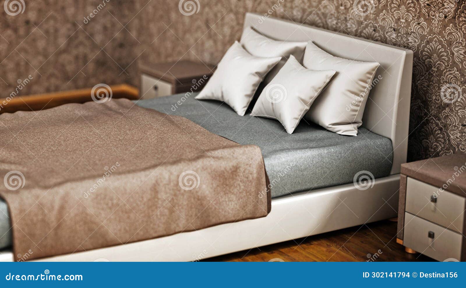 Comfortable Modern Bed Inside Bedroom. 3D Illustration Stock ...