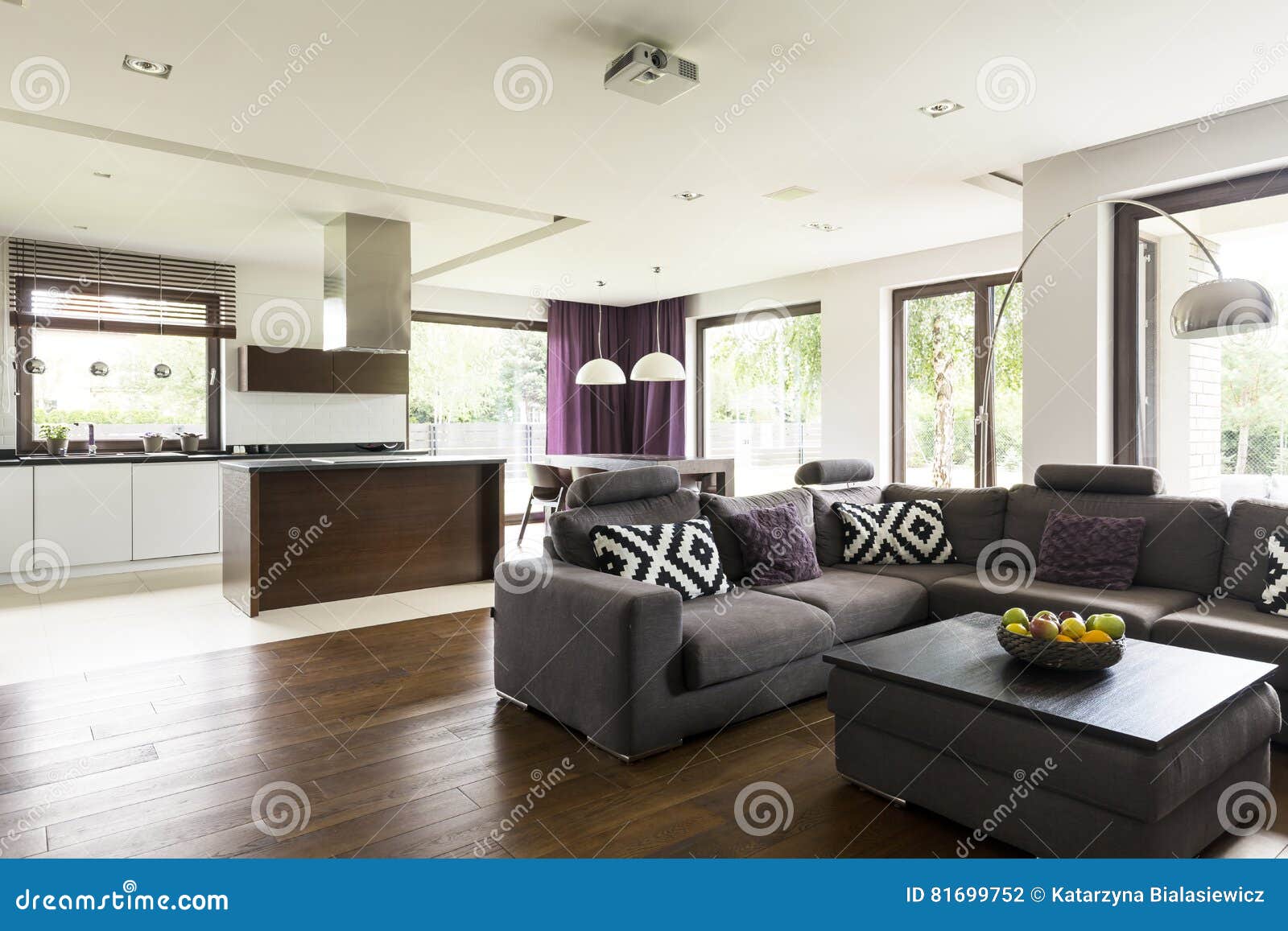 Comfortable Modern Lounge Corner Stock Photo - Image of open, curtains ...