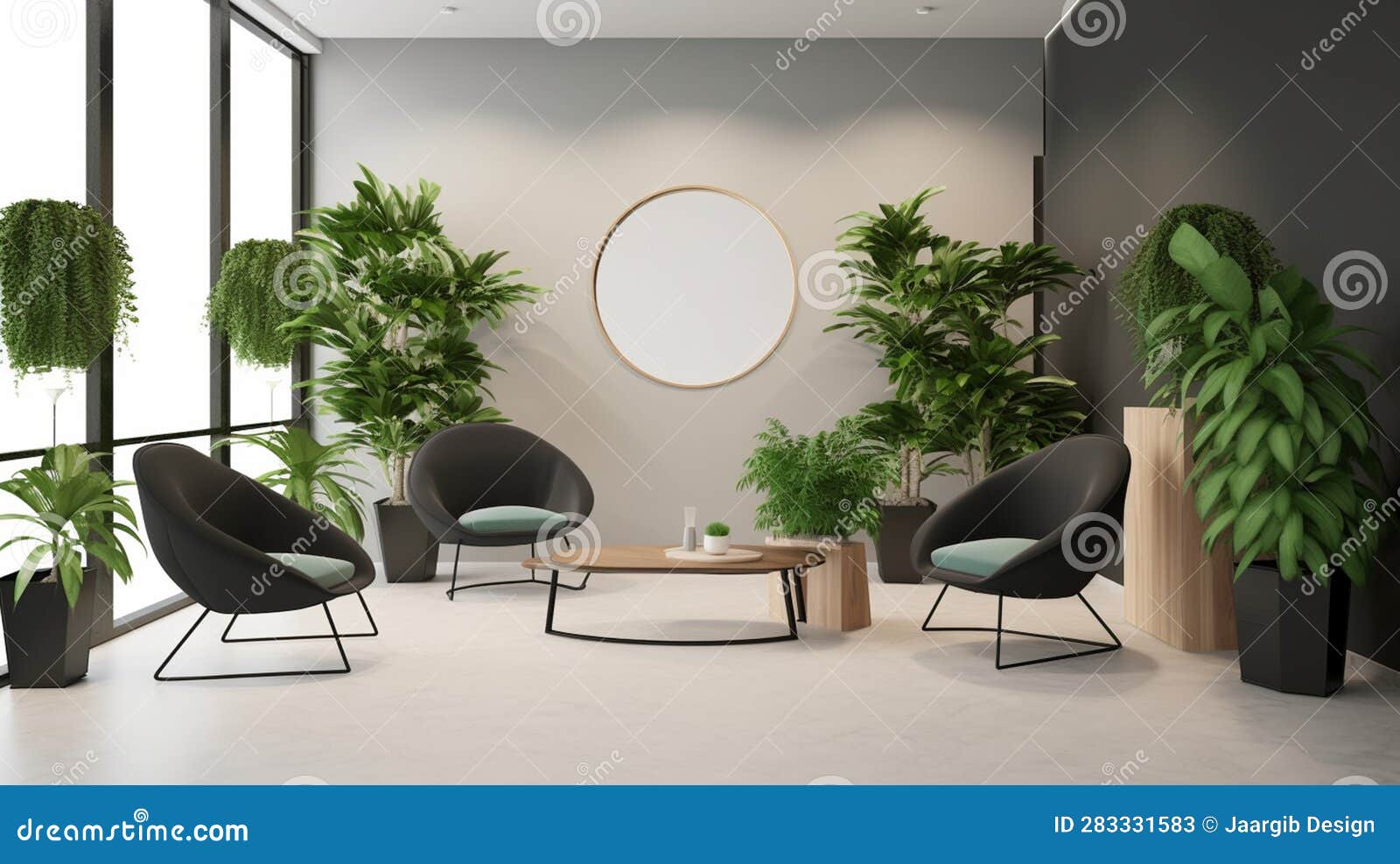 Comfortable Modern Waiting Area and Chairs and Plants on the Podium 3d ...
