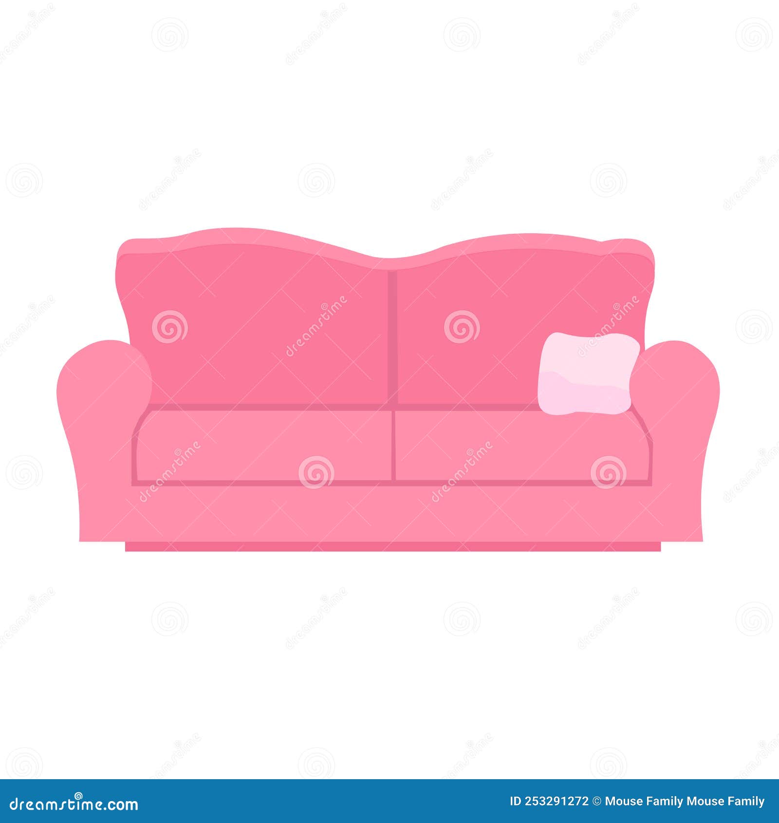 Comfortable Pink Sofa on White Background. Flat Cartoon Style Vector ...