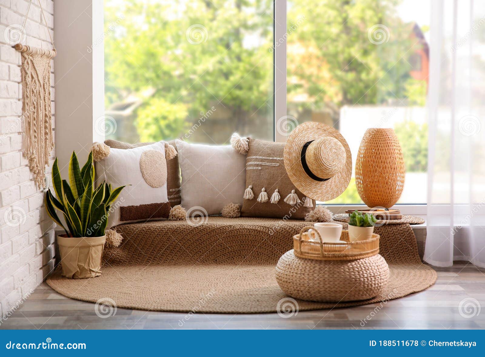 Comfortable Place for Rest with Cushions Near Window Stock Photo ...
