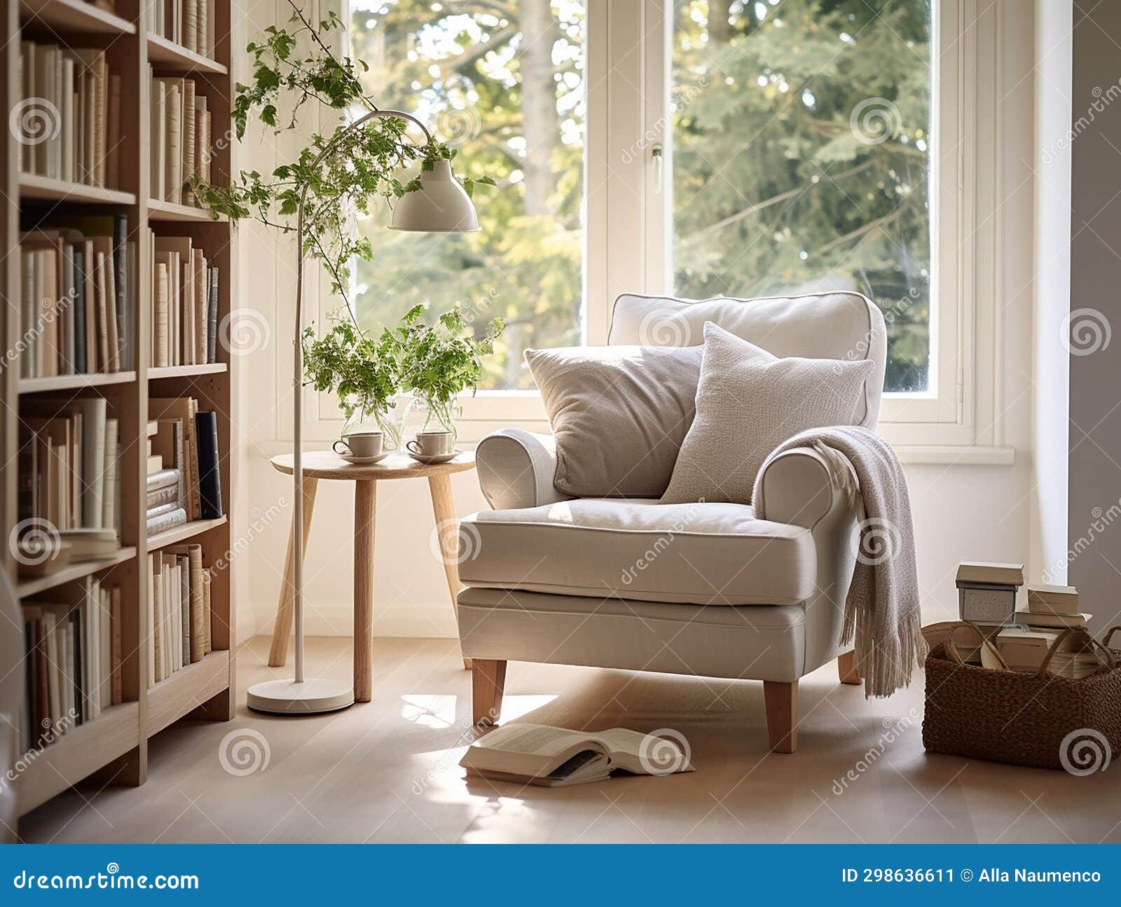Comfortable Reading Corner in Elegant Style with Armchairs and Shelves ...