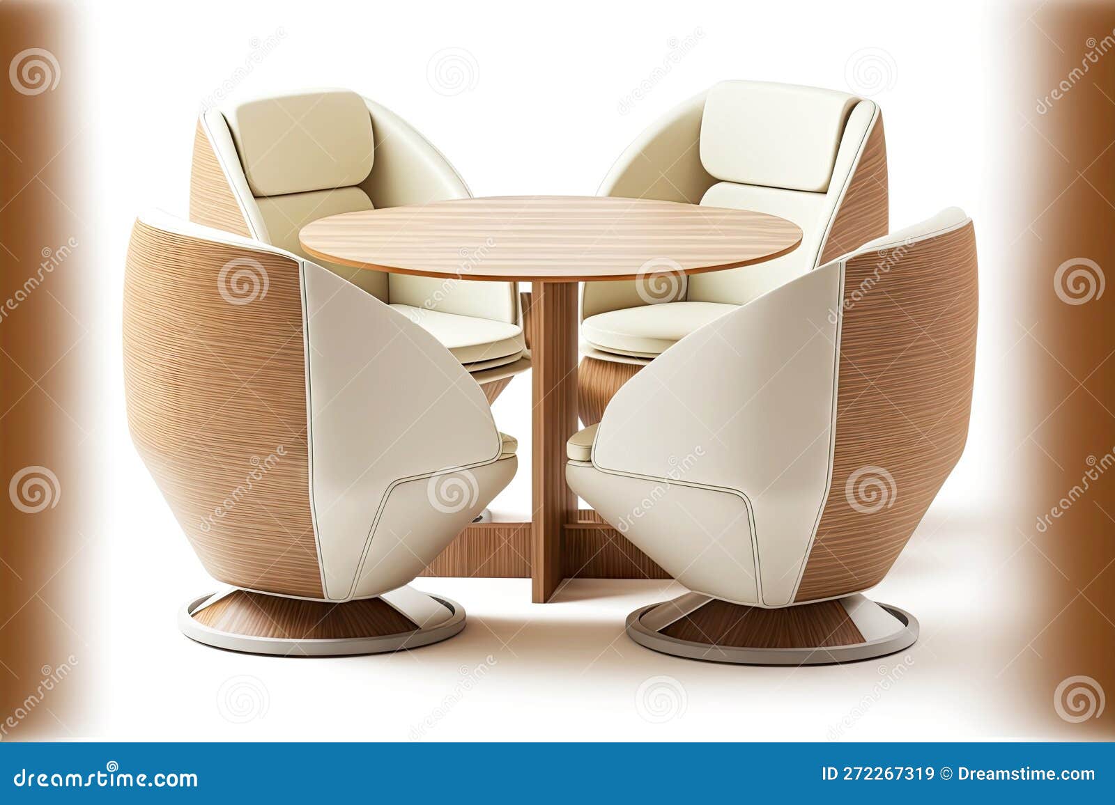 Comfortable Round Conference Table with Modern Armchairs Isolated on ...