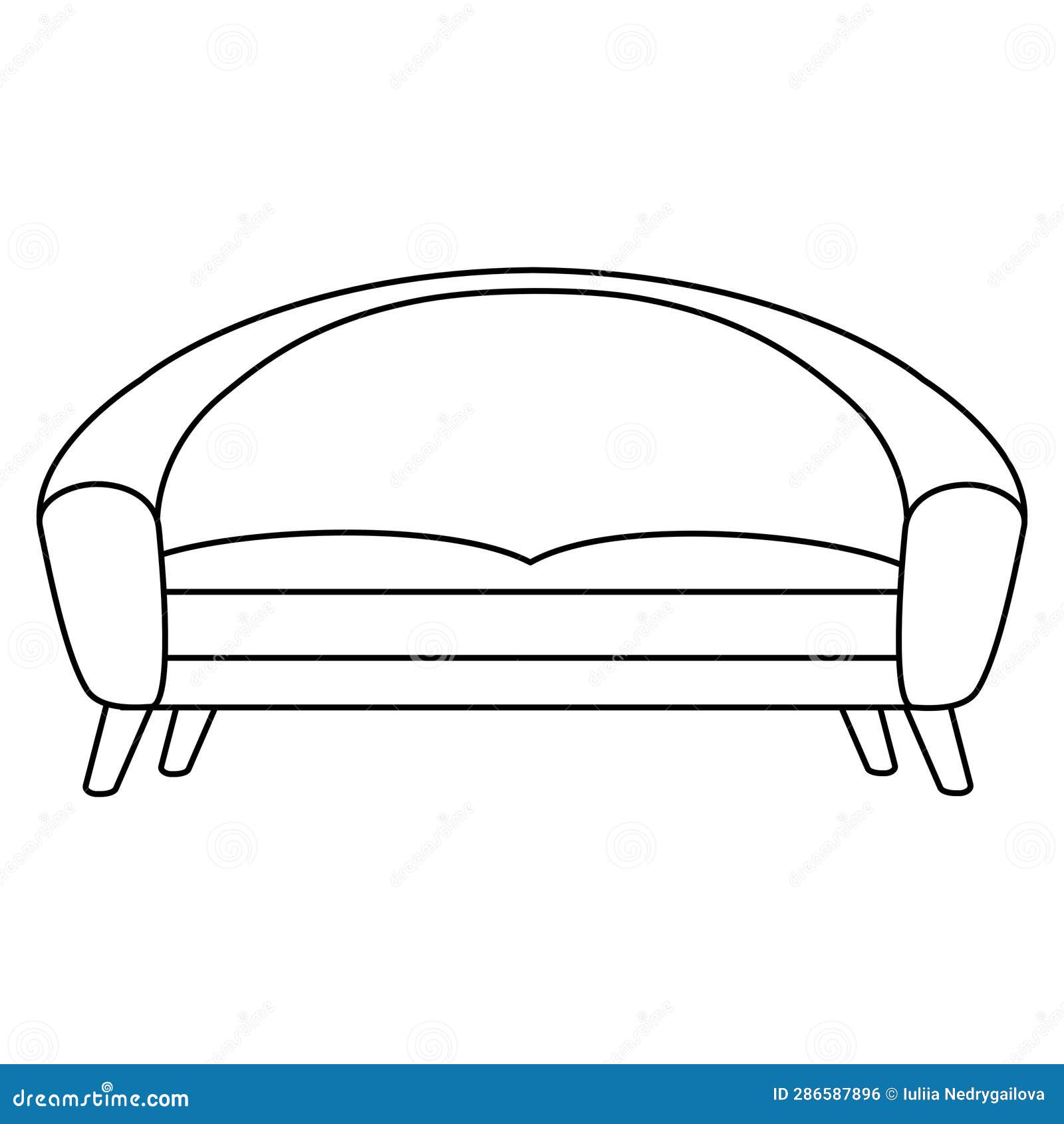 Comfortable Sofa, Doodle Style Flat Vector Outline for Coloring Book ...