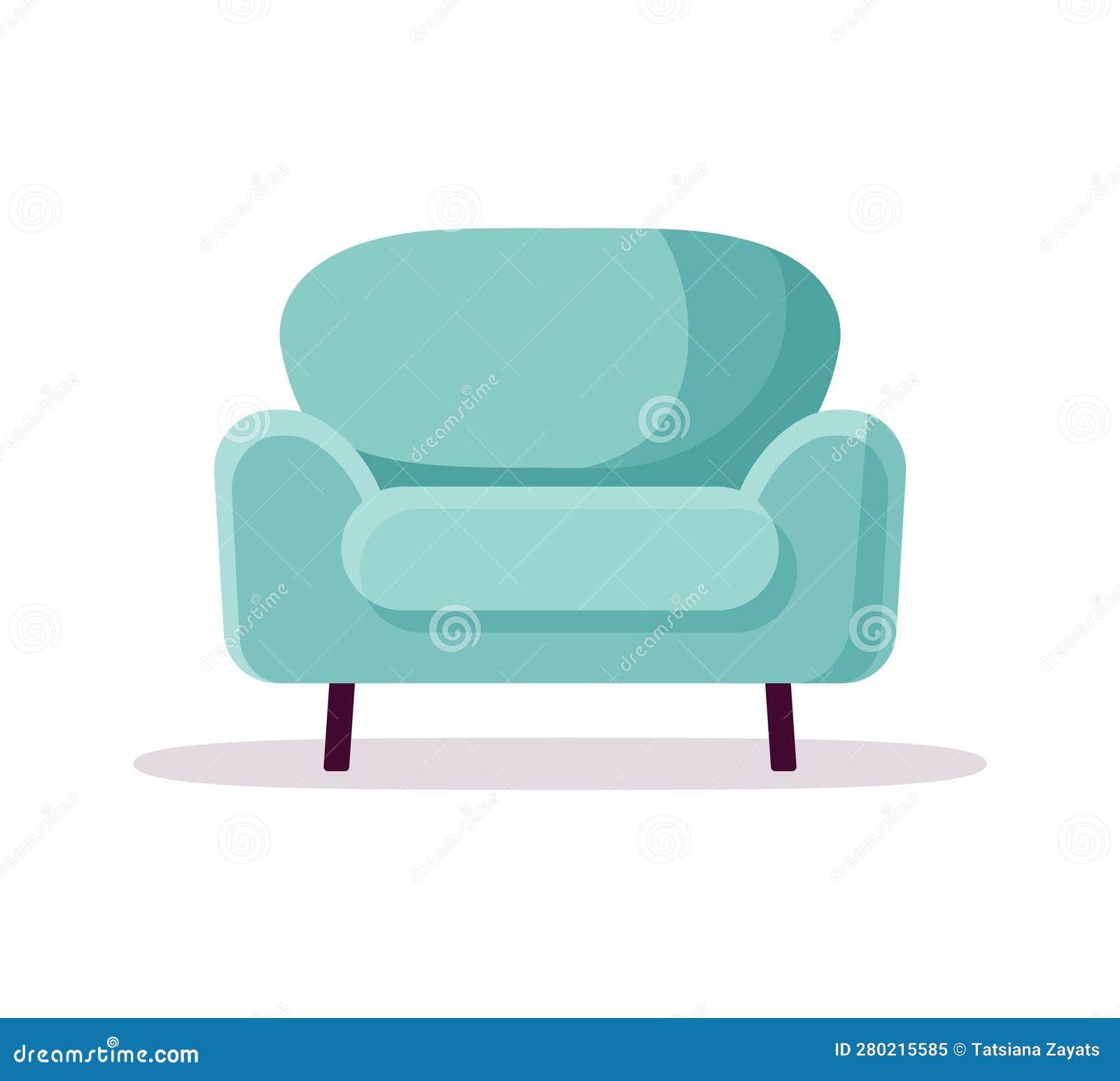 Comfortable Turquoise Soft Armchair, Cartoon Flat Design, Green ...
