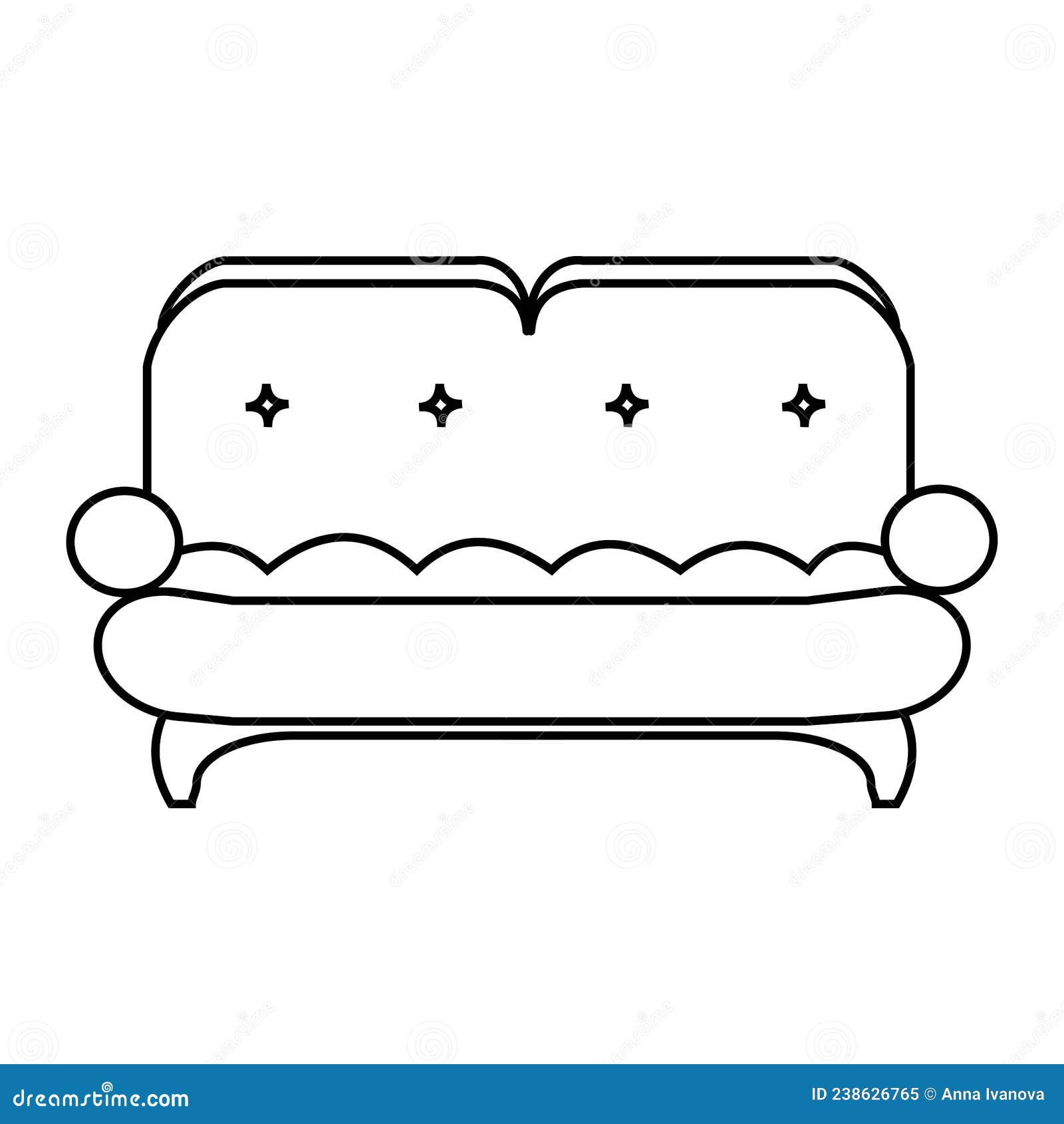 Comfortable Vintage Sofa Outline Vector Illustration Stock Vector ...