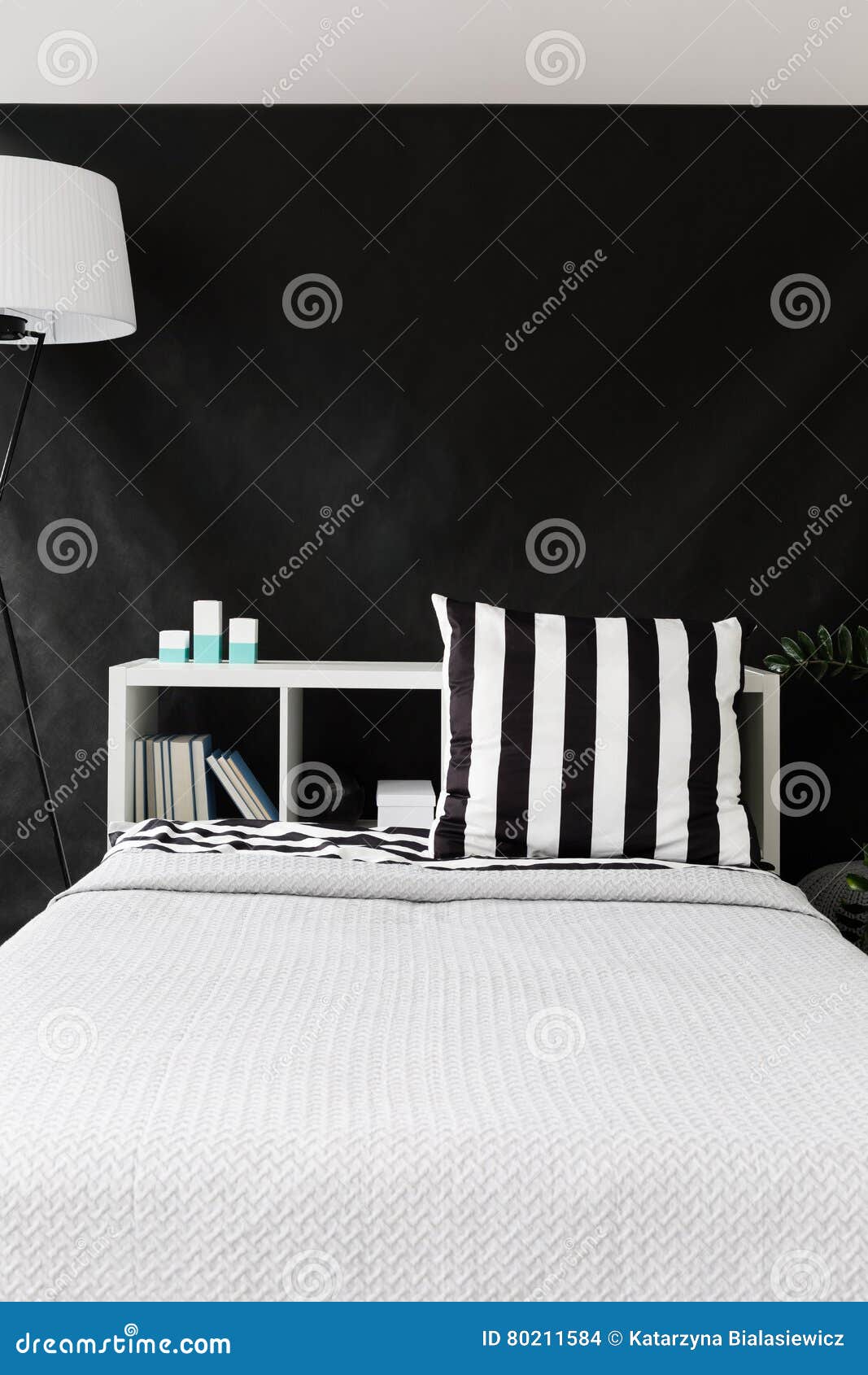 Comfortable white bed stock photo. Image of apartment - 80211584