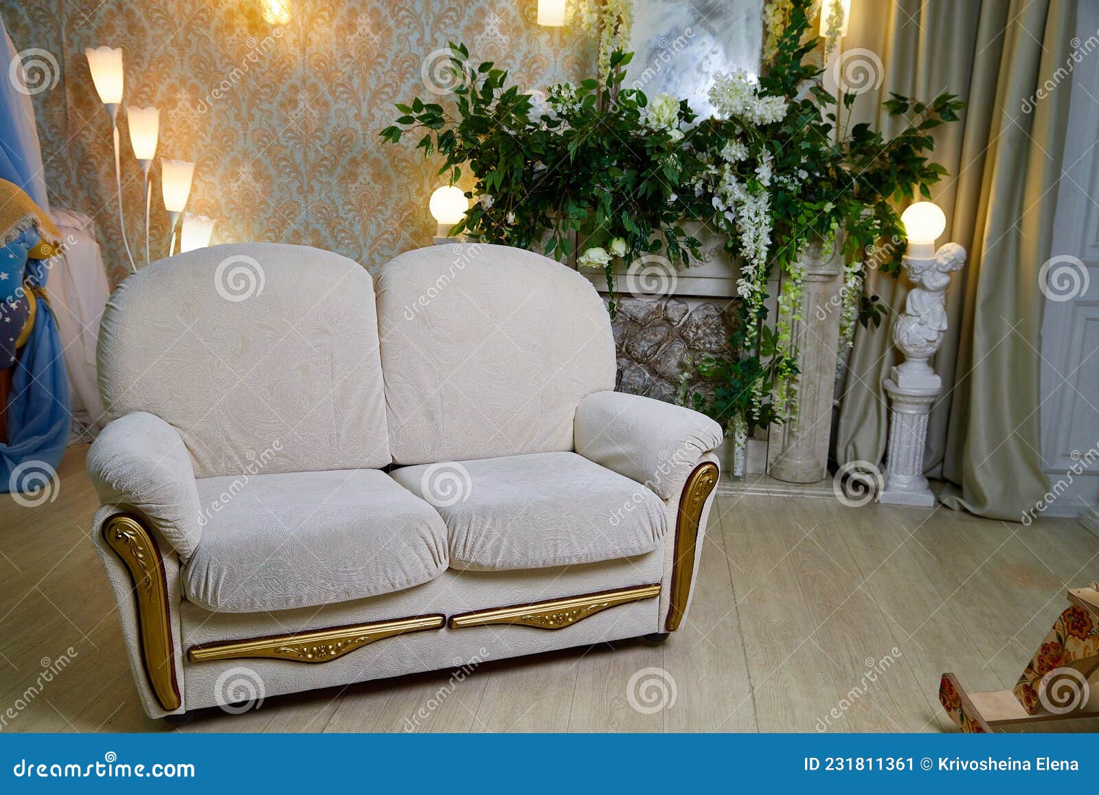 Comfortable White Sofa in the Room. Location for Photo Shoot in a Nice ...
