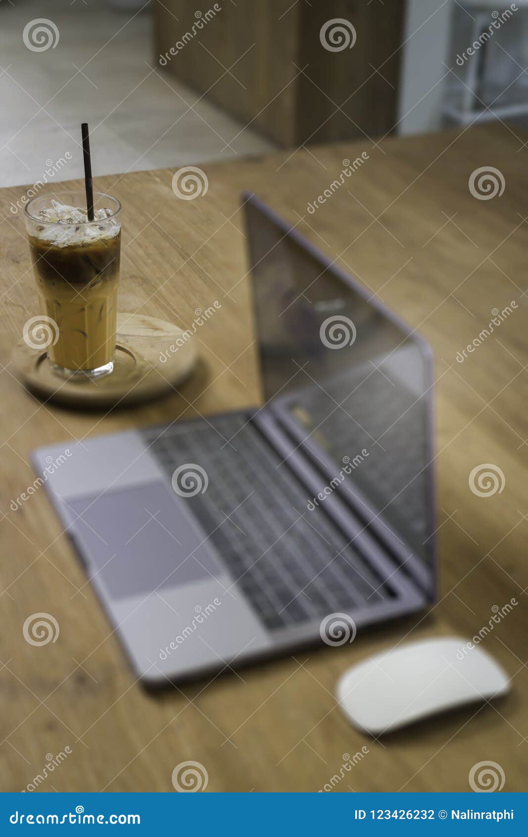 Comfortable Work Desk with Notebook Laptop Stock Photo - Image of ...