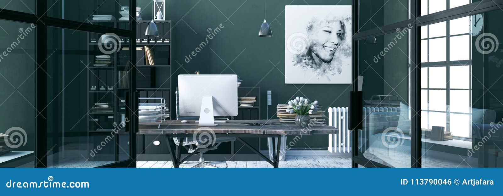 Comfortable Working Place, Office Decor. 3d Render Stock Illustration ...