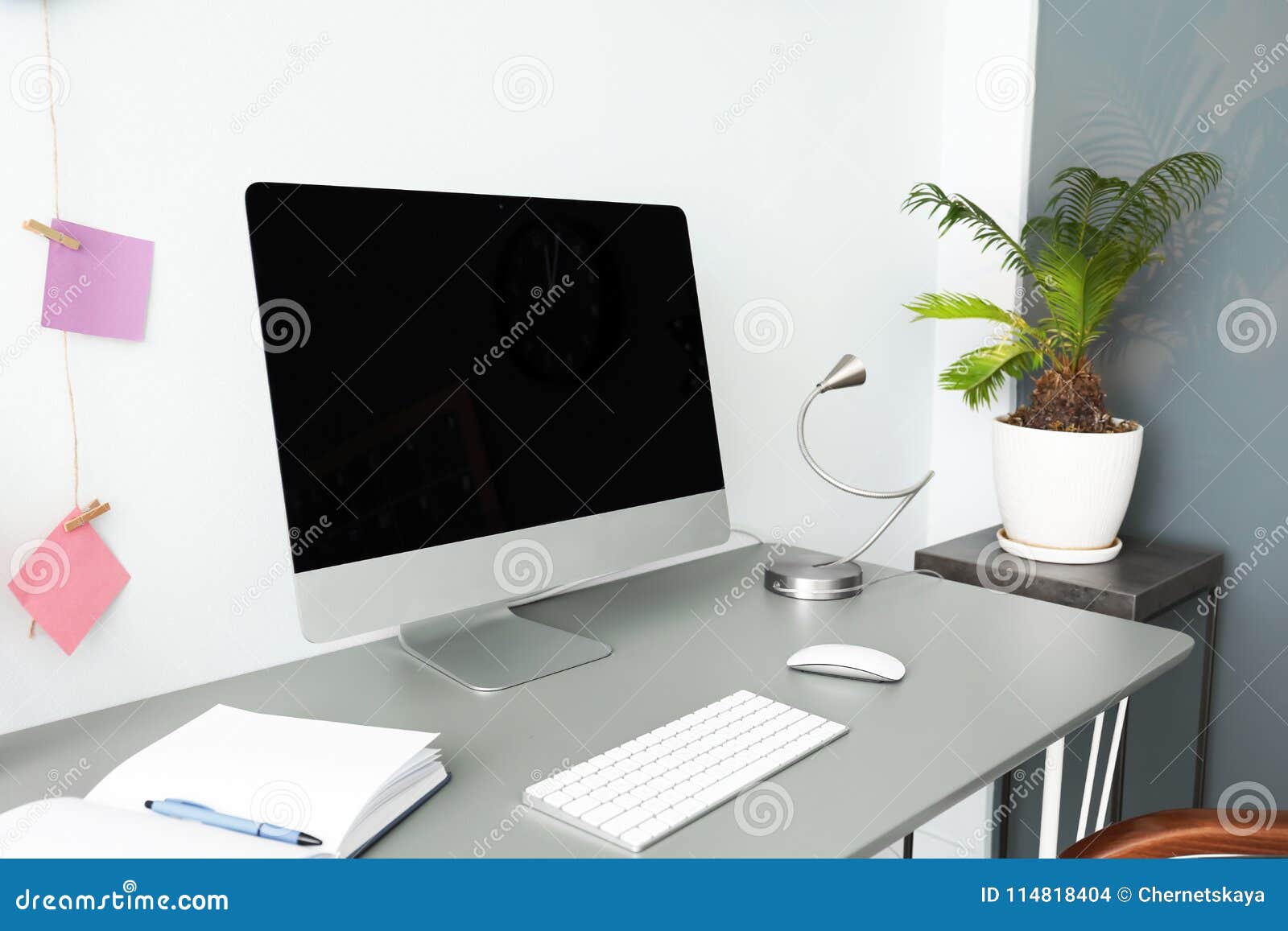 Comfortable Workplace with Computer on Desk Stock Photo - Image of flat ...
