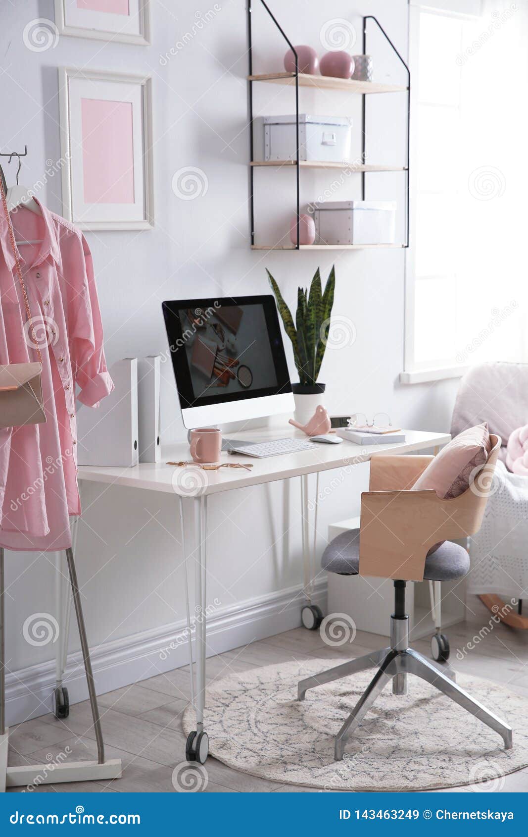 Comfortable Workplace with Computer on Desk in Home Stock Image - Image ...