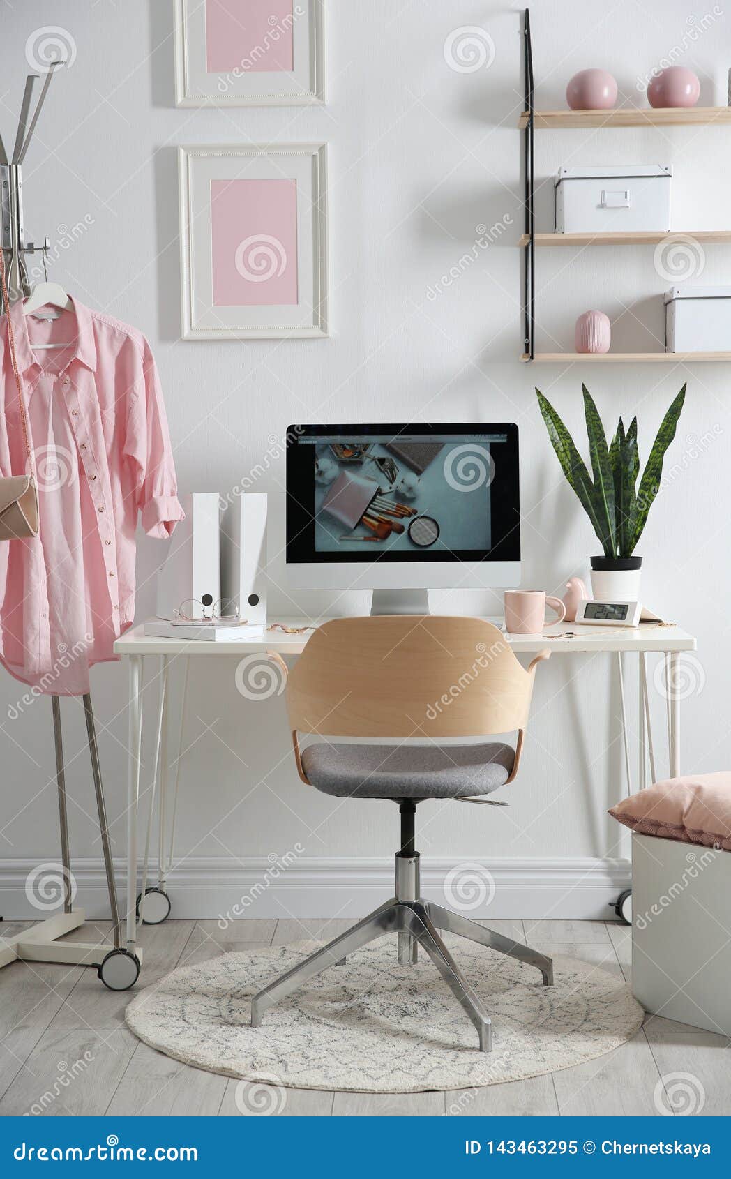 Comfortable Workplace with Computer on Desk in Home Stock Image - Image ...