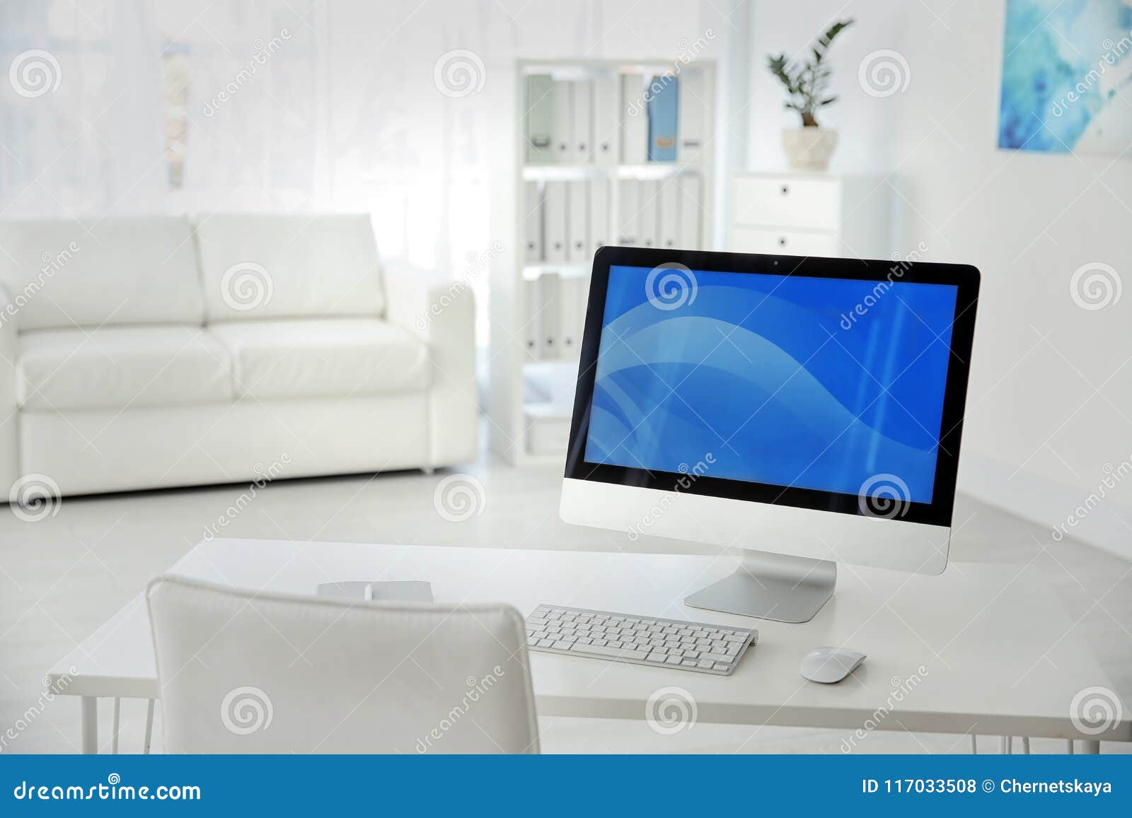 Comfortable Workplace with Computer on Desk Stock Photo - Image of home ...