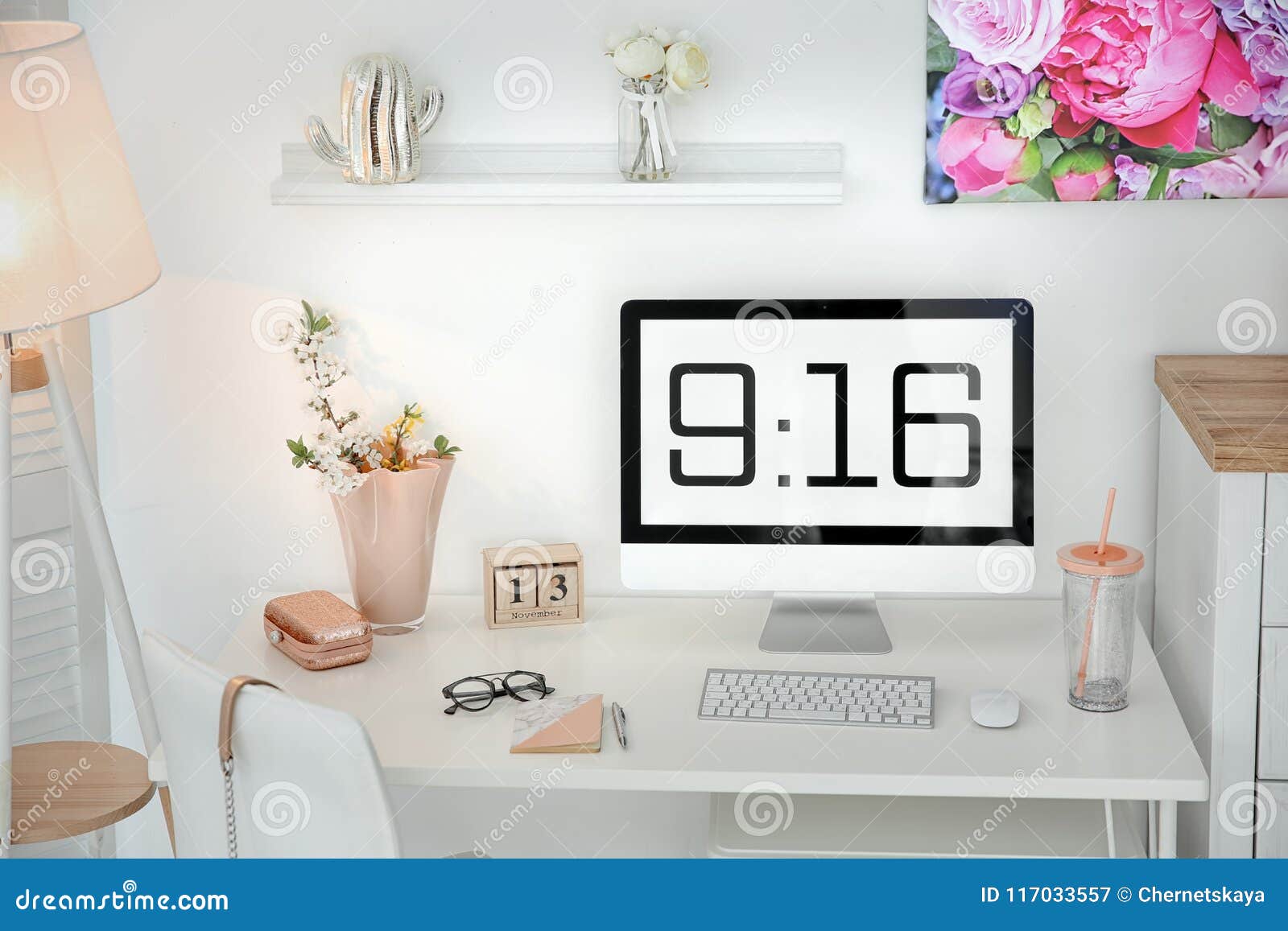 Comfortable Workplace with Computer on Desk Stock Image - Image of ...