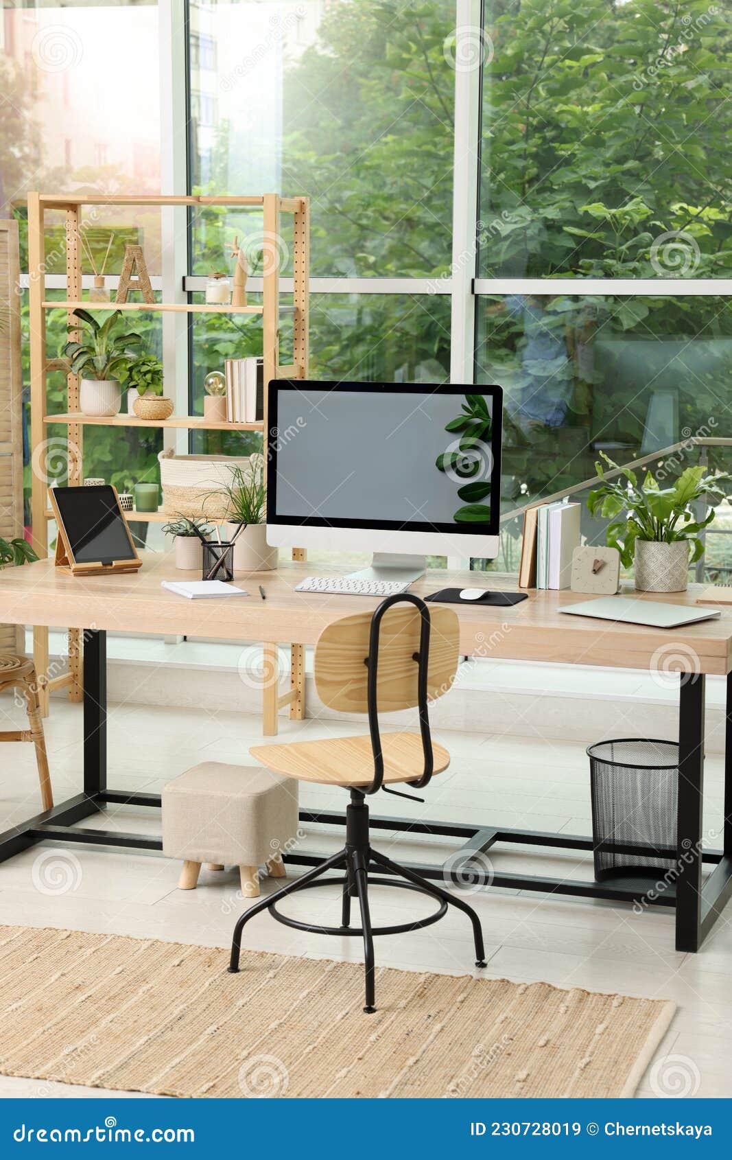 Comfortable Workplace with Computer in Light Room. Interior Design ...