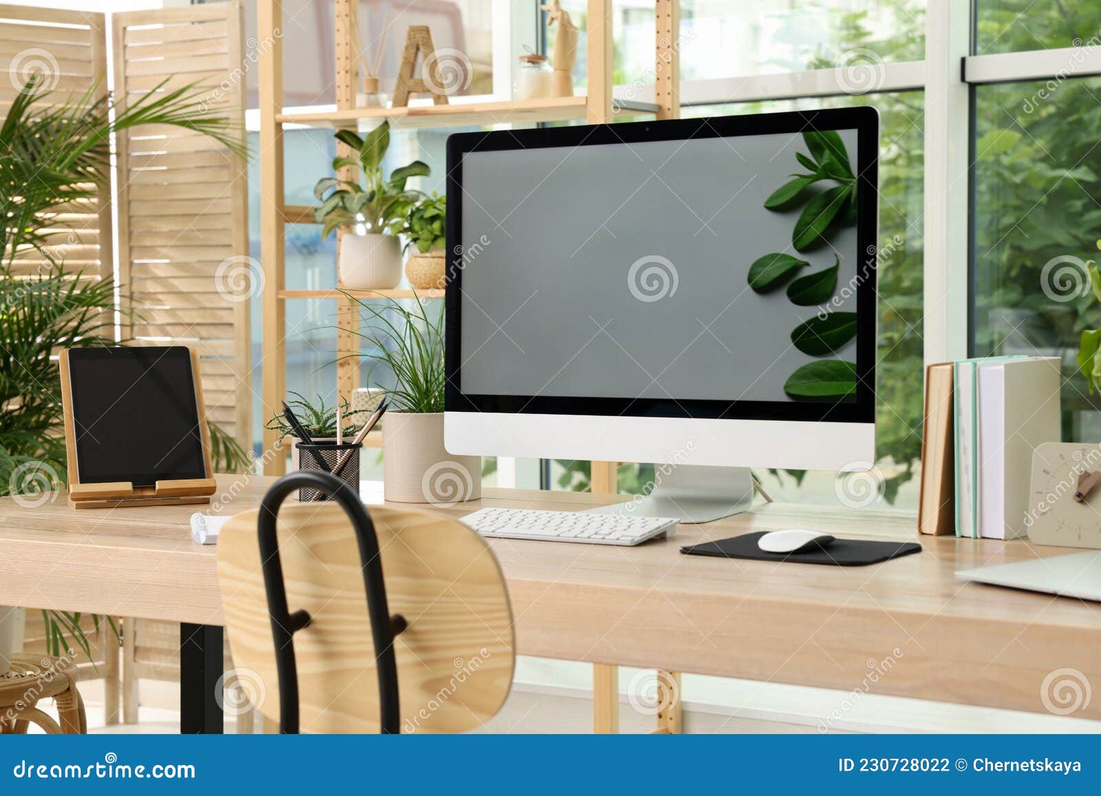 Comfortable Workplace with Computer in Light Room. Interior Design ...