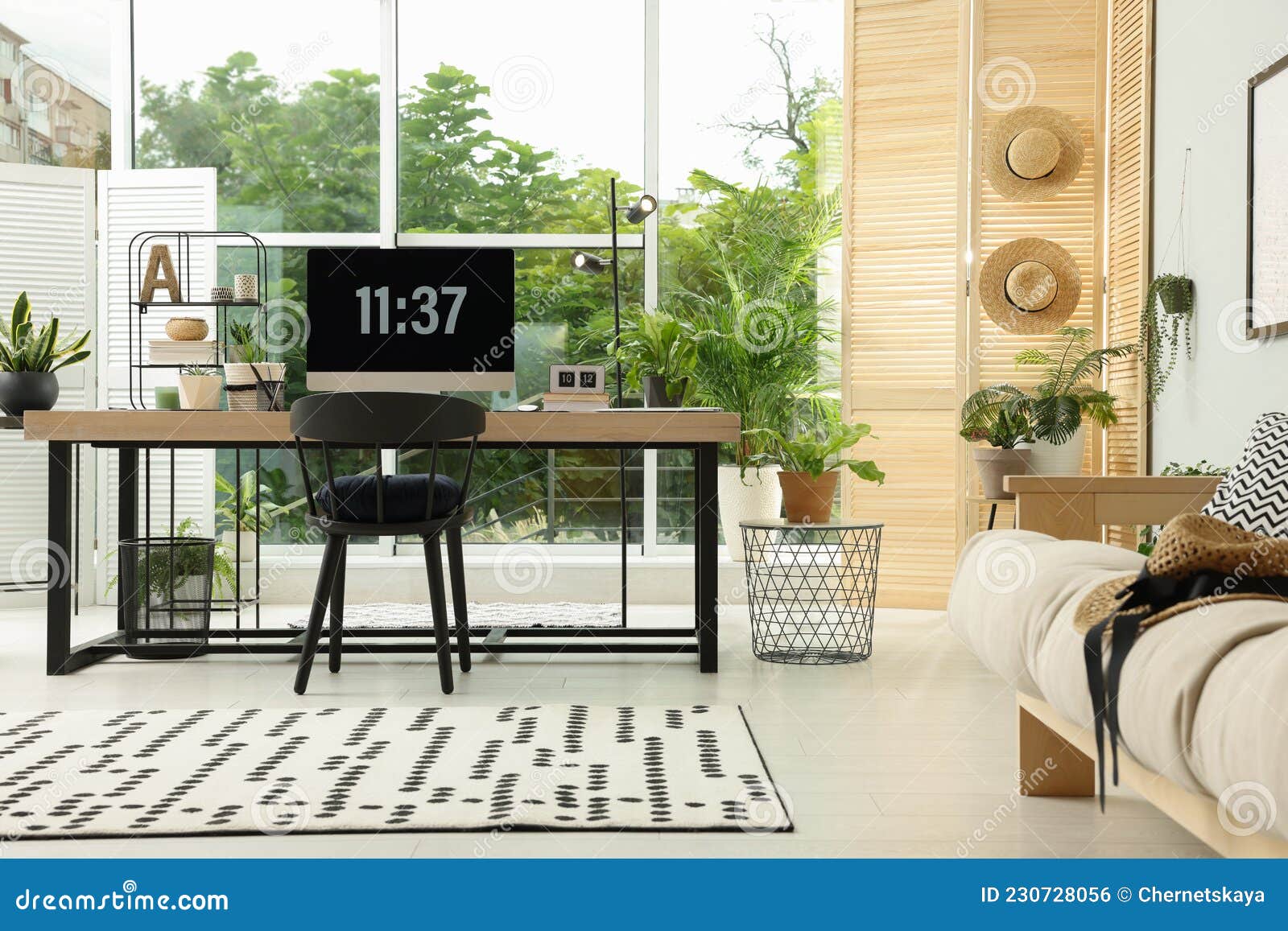 Comfortable Workplace with Computer in Light Room. Interior Design ...