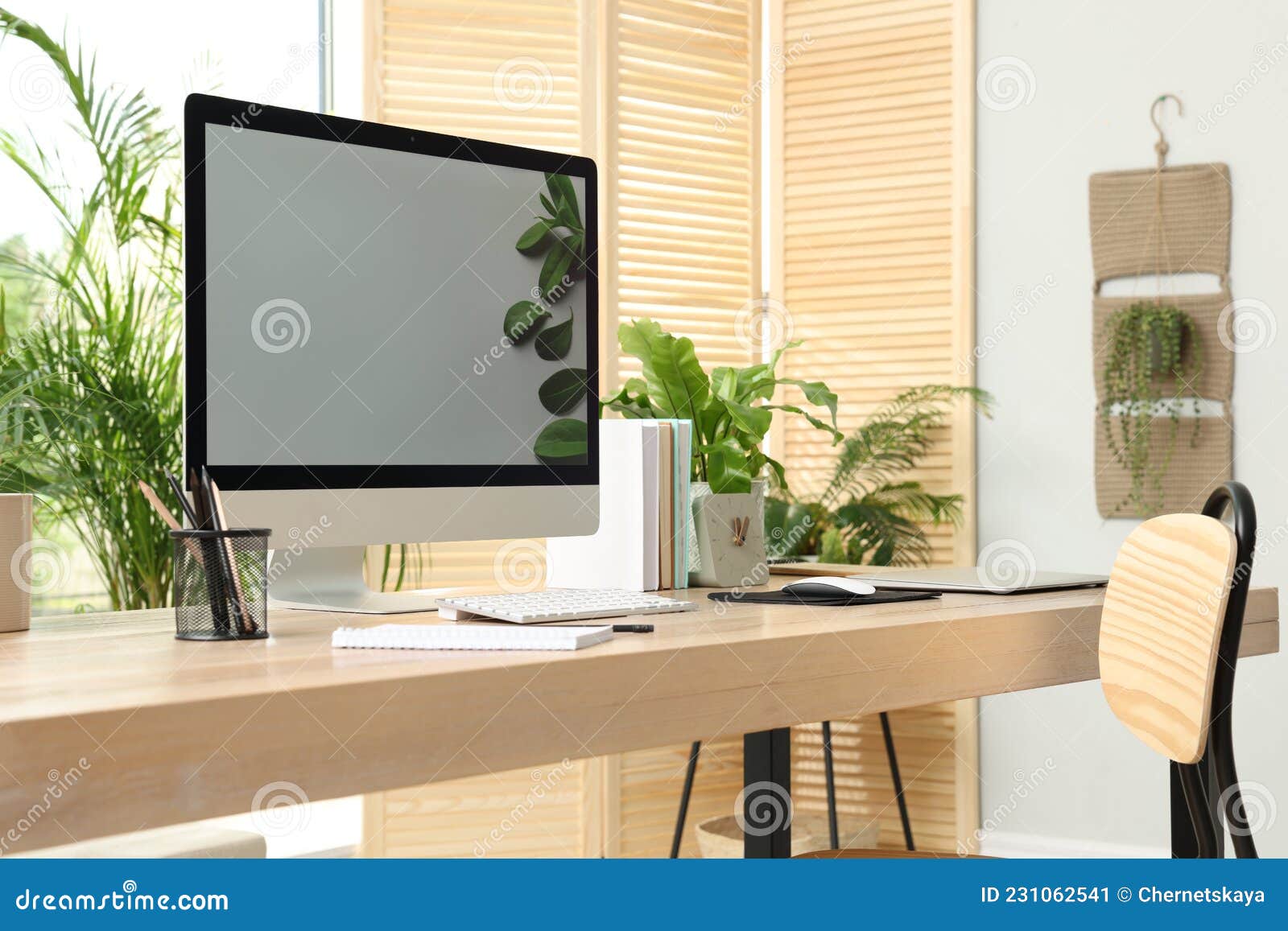 Comfortable Workplace with Computer in Light Room. Interior Design ...