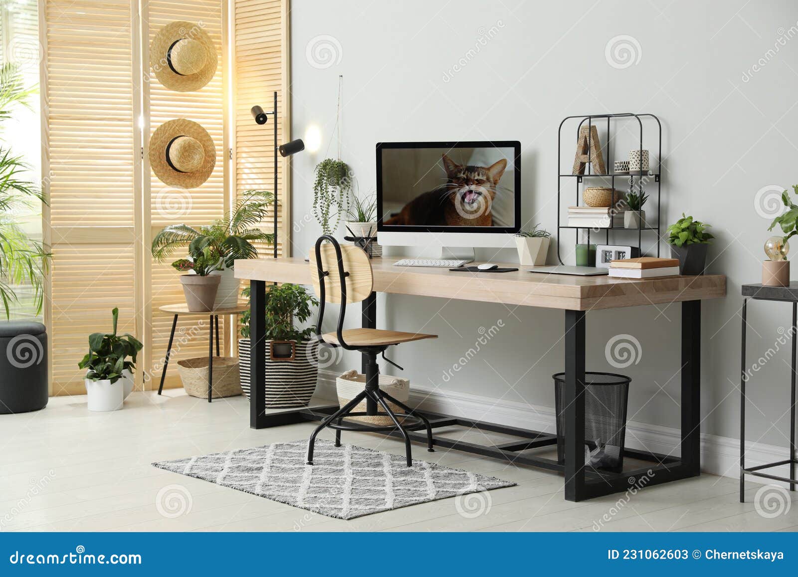 Comfortable Workplace with Computer in Light Room. Interior Design ...