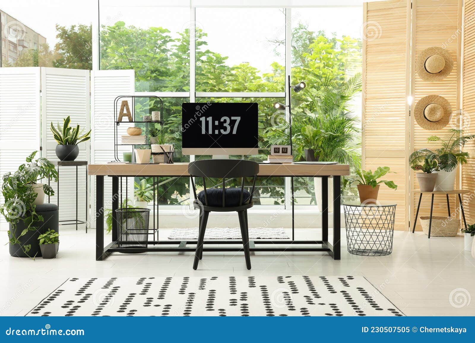 Comfortable Workplace with Computer in Light Room. Interior Design ...