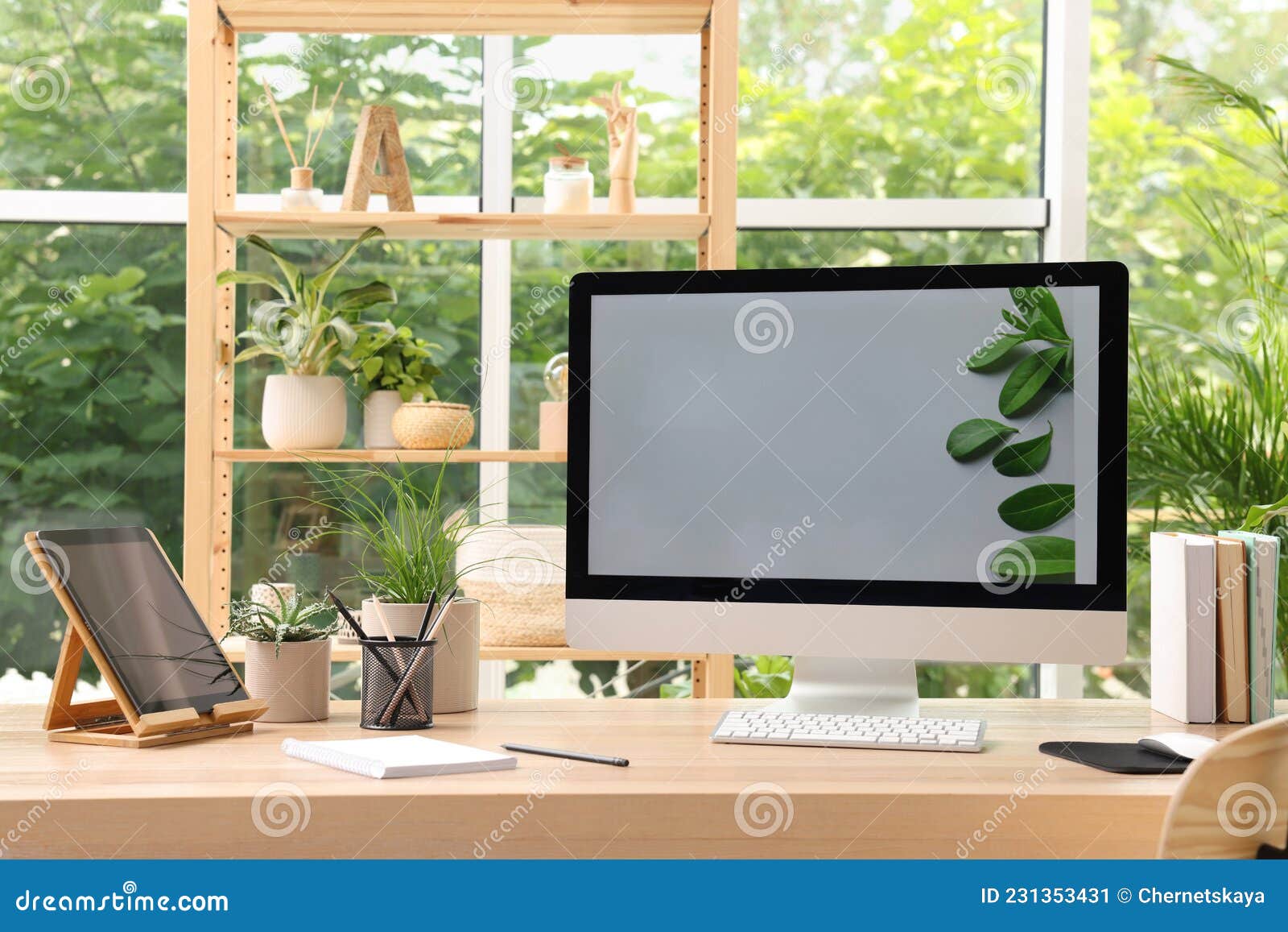 Comfortable Workplace with Computer in Light Room. Interior Design ...