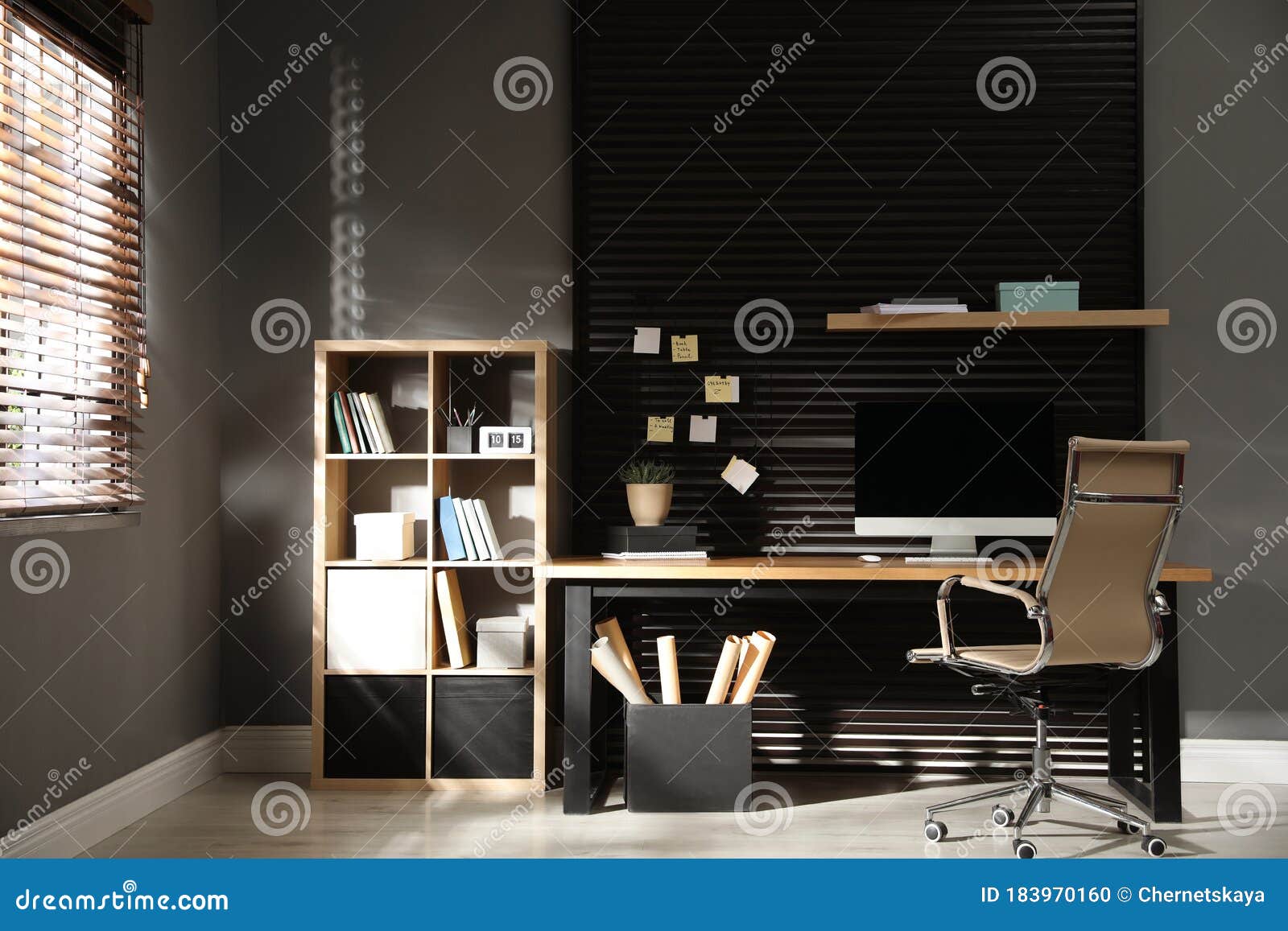 Workplace with Computer and Office Chair. Stylish Room Interior Stock ...