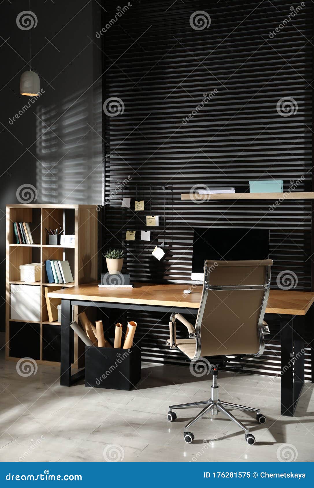 Comfortable Workplace with Computer and Office Chair. Stylish Room ...