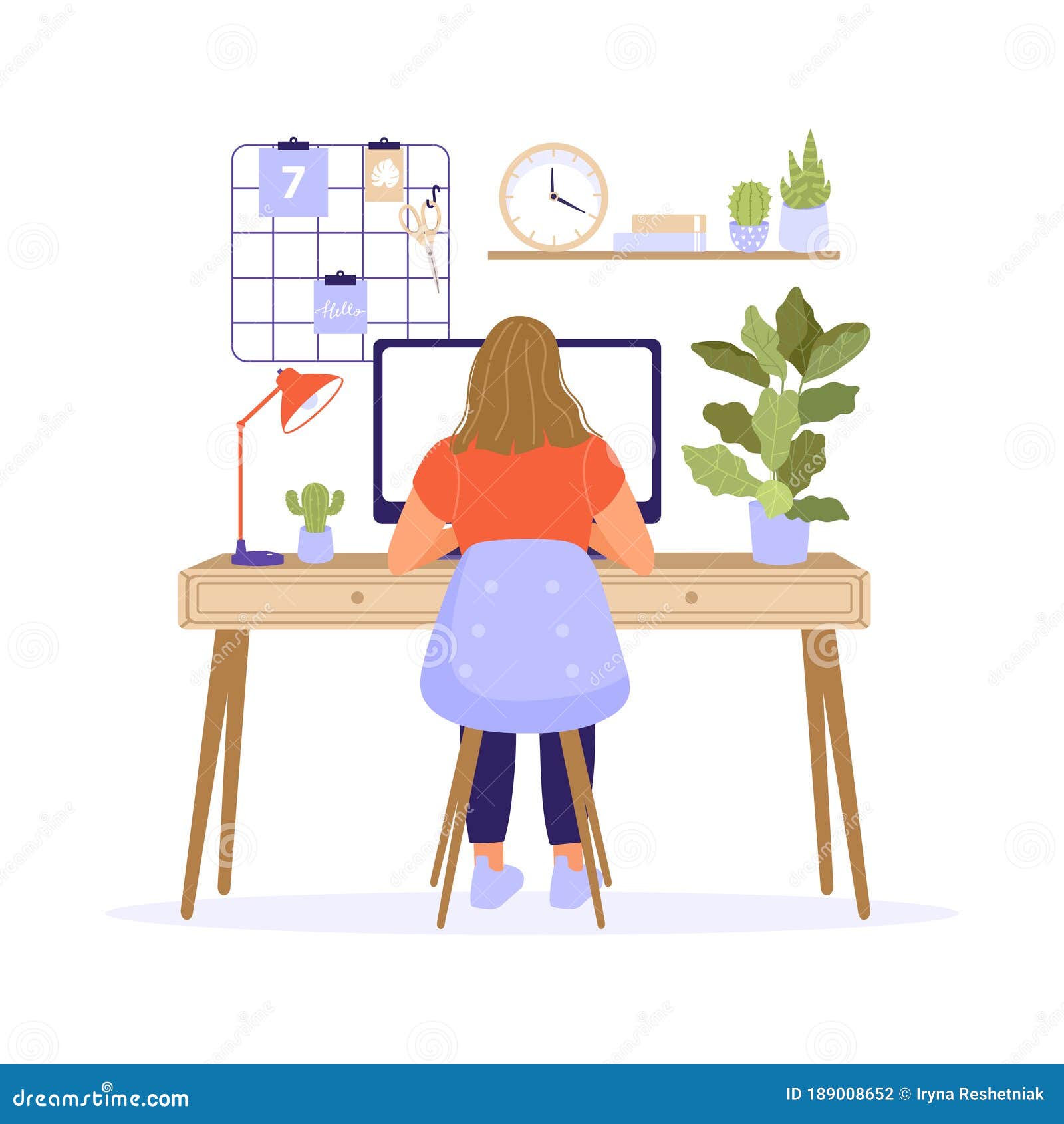 Comfortable Workplace Design Illustration. Work at Home or Remote Work ...