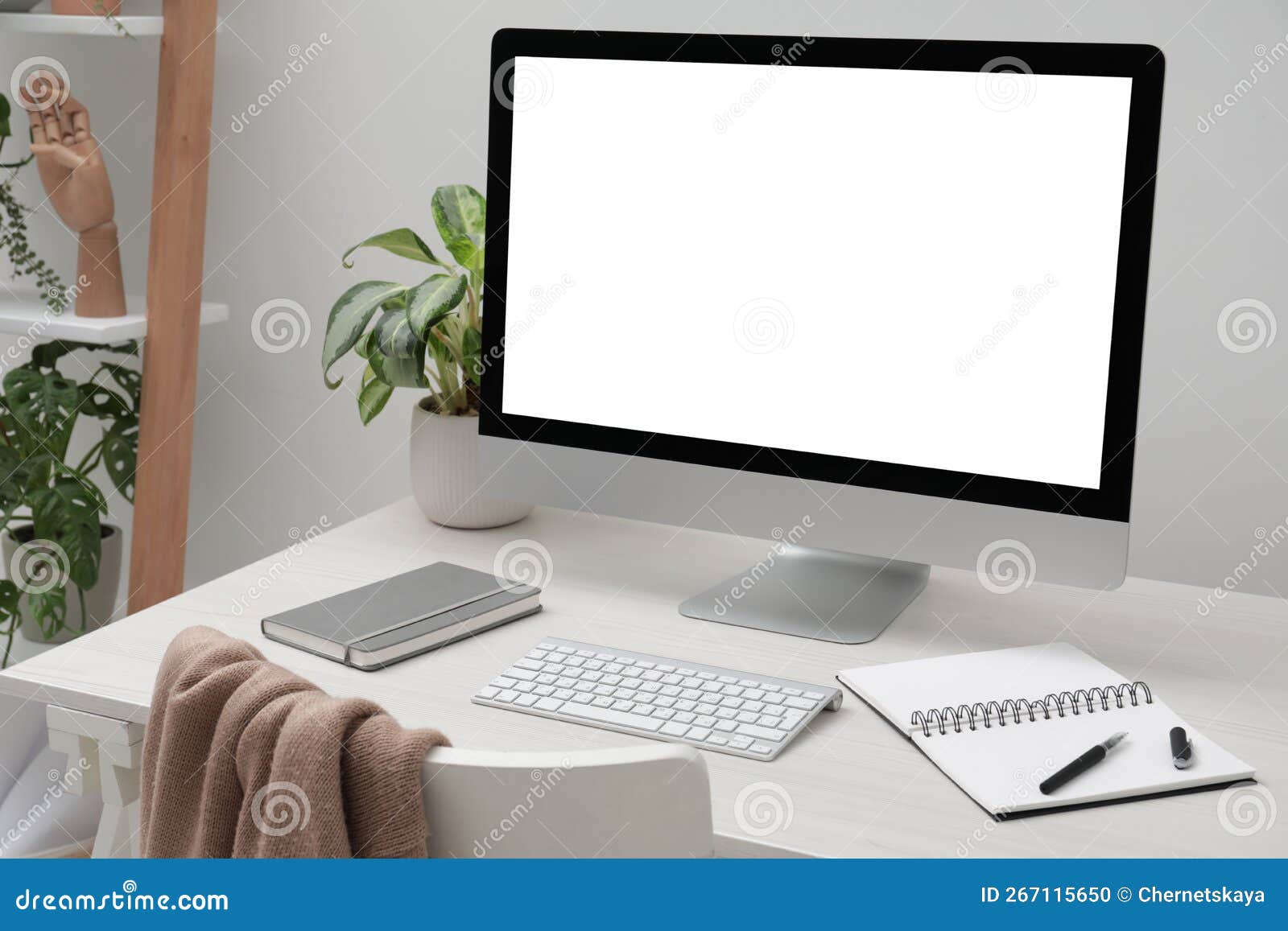 Comfortable Workplace at Home. Modern Computer with Blank Screen and ...