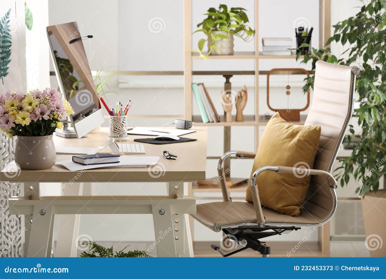 Comfortable Workplace with Modern Computer and Stylish Furniture in ...