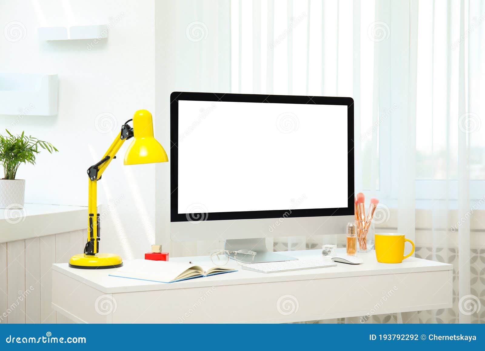 Workplace with Modern Computer on Table Stock Photo - Image of book ...