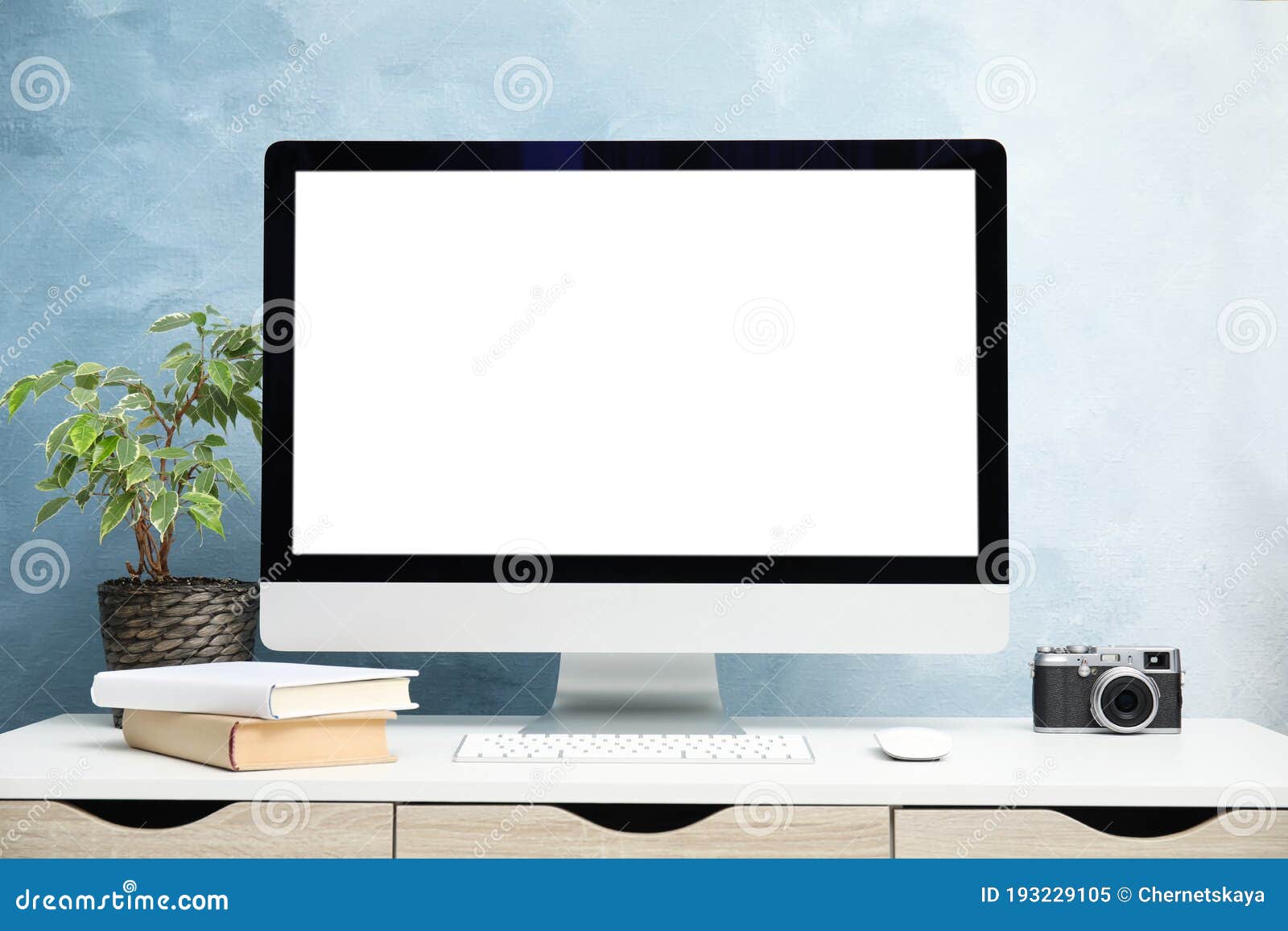 Workplace with Modern Computer on Table Stock Image - Image of house ...